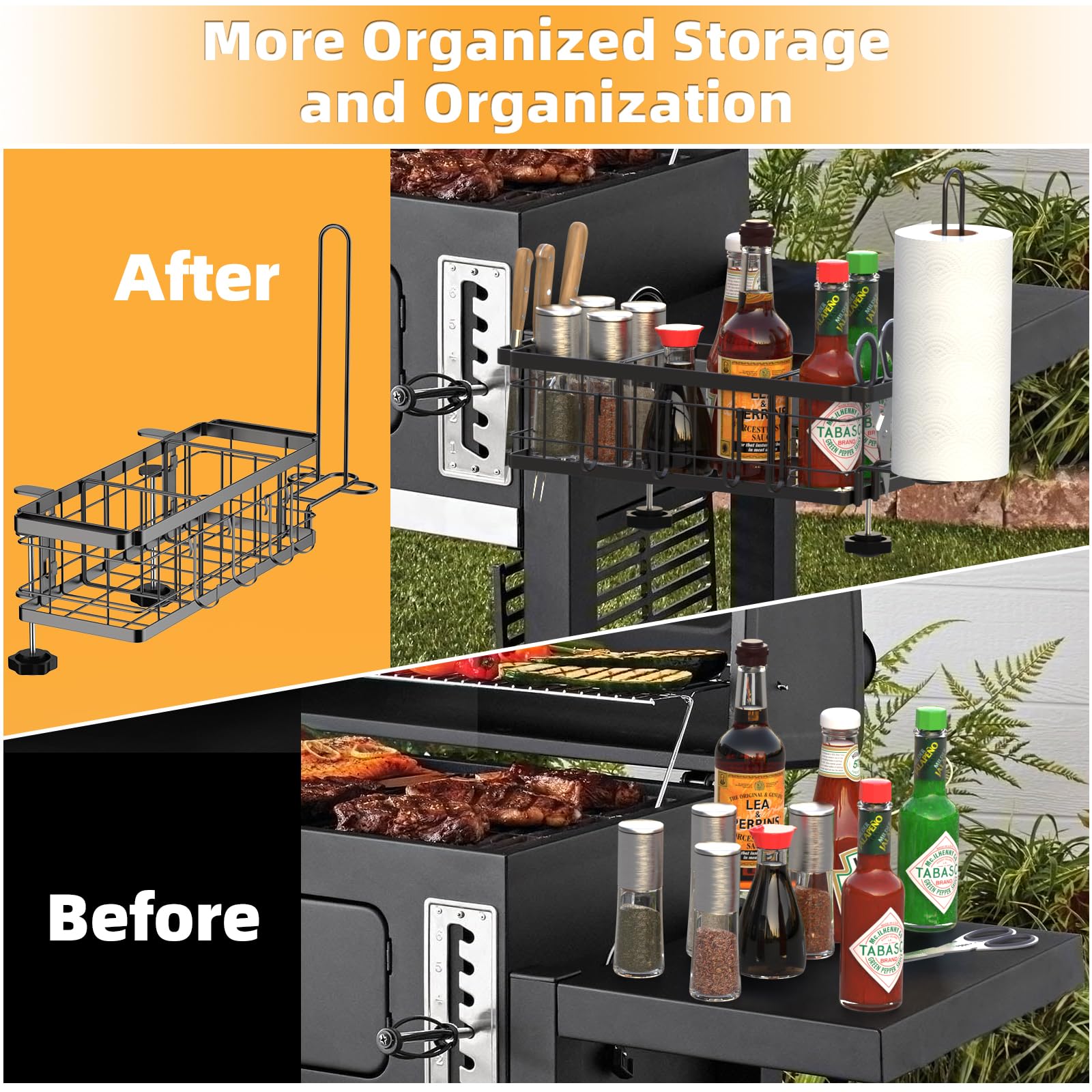 Blibly Griddle Caddy for Blackstone Griddle Accessories, Space Saving Outdoor Grill Accessories Storage Box, BBQ Caddy for 28"/36" Blackstone Griddles, Gas/Charcoal Grill, with a Paper Towel Holder