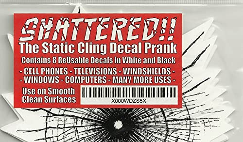Shattered!! Realistic Set of 8 Reusable Broken Screen Prank Decals. These use a Static Cling Bond to Attach (No Glue or Adhesive Used)