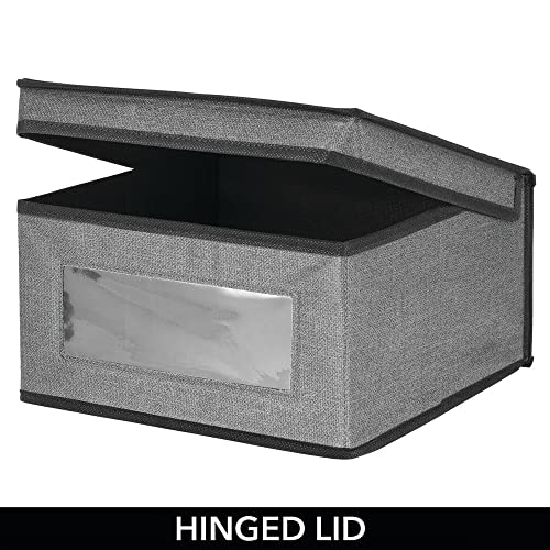 mDesign Medium Fabric Stackable Closet Storage Organizer Box with Front Window/Lid for Bedroom, Office, Mudroom Organization, Hold Clothes, Blankets, Linens, Lido Collection, Dark Gray/Black