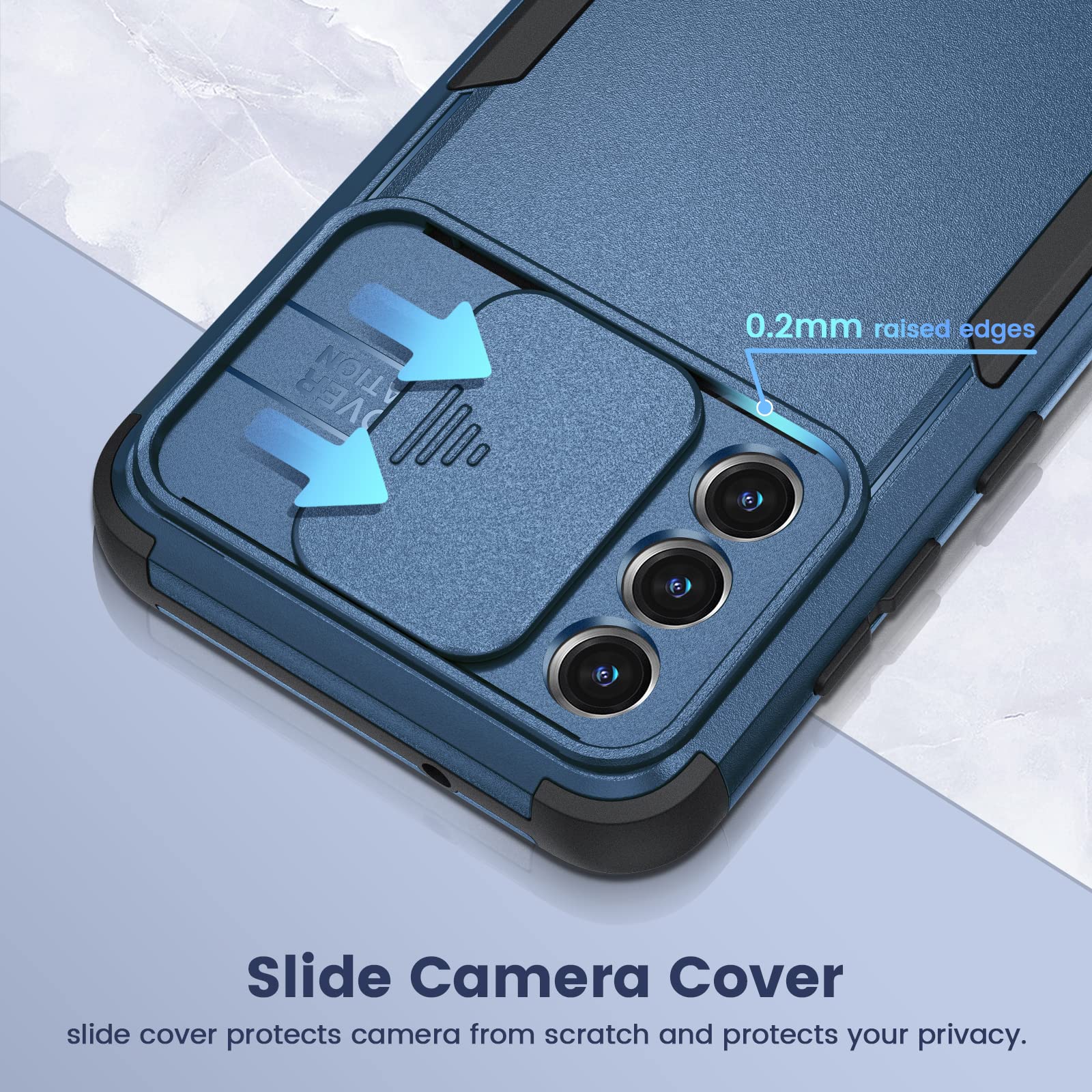 Caka for Samsung Galaxy S21 FE Case, S21 FE Case with Camera Cover Heavy Duty Slide Camera Protection Case Full-Body Rugged Phone Case Cover for Galaxy S21 FE 5G -Blue/Black