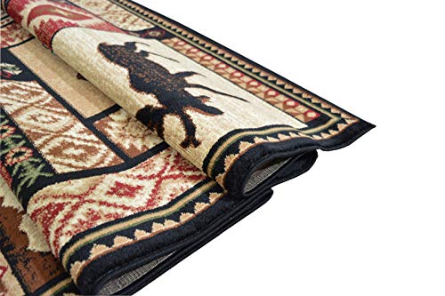 HR Cabin 906 Nature and Animals Area Rug 5'2" x 7'2" Contemporary Geometric Design Fish/Moose/Bear/Lodge
