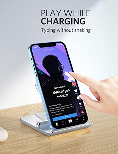 Laxarmer Phone Stand for MagSafe Charger, Adjustable Aluminum Stand Holder Dock Cradle for Desk, Compatible with iPhone 14 13 12 Mini, Pro, Pro Max, MagSafe Charger Not Included-Silver