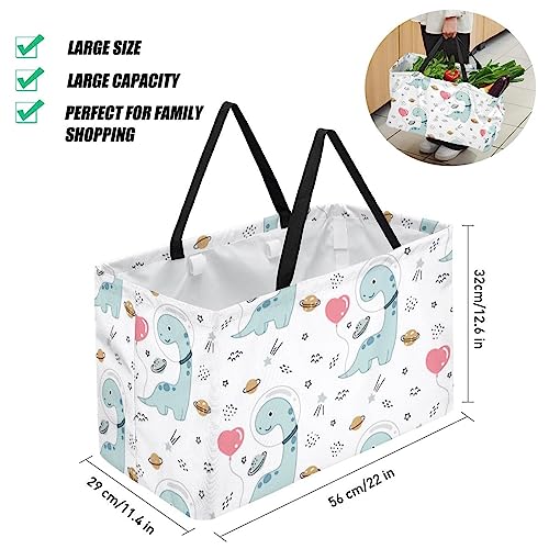 Dinosaur Full Print Large Capacity Laundry Organizer Tote Bag - Reusable and Foldable Oxford Cloth Shopping Bags