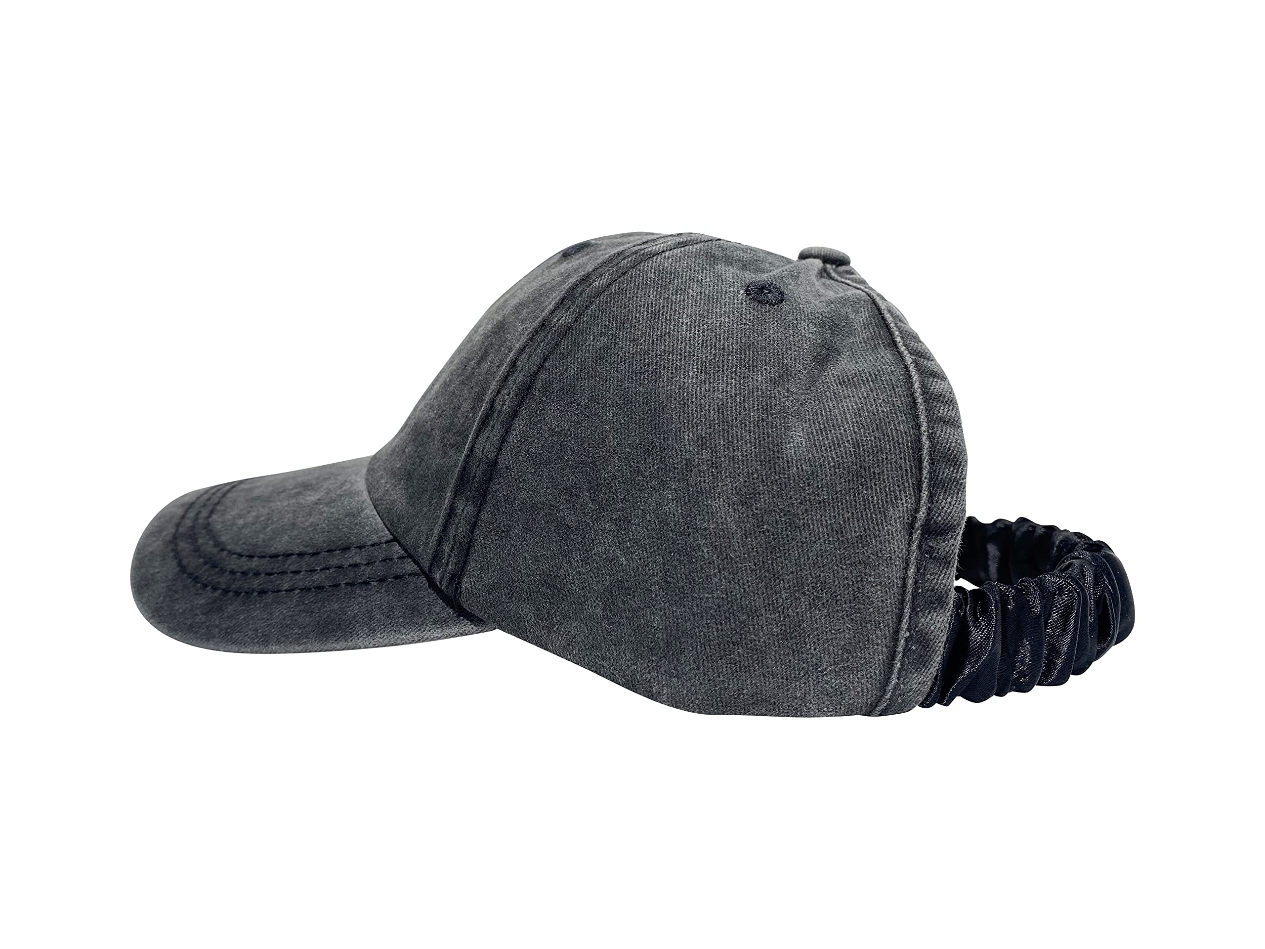 CurlCap Natural Hair Backless Cap β Satin Lined Baseball Hat for Women (Black Denim), One Size