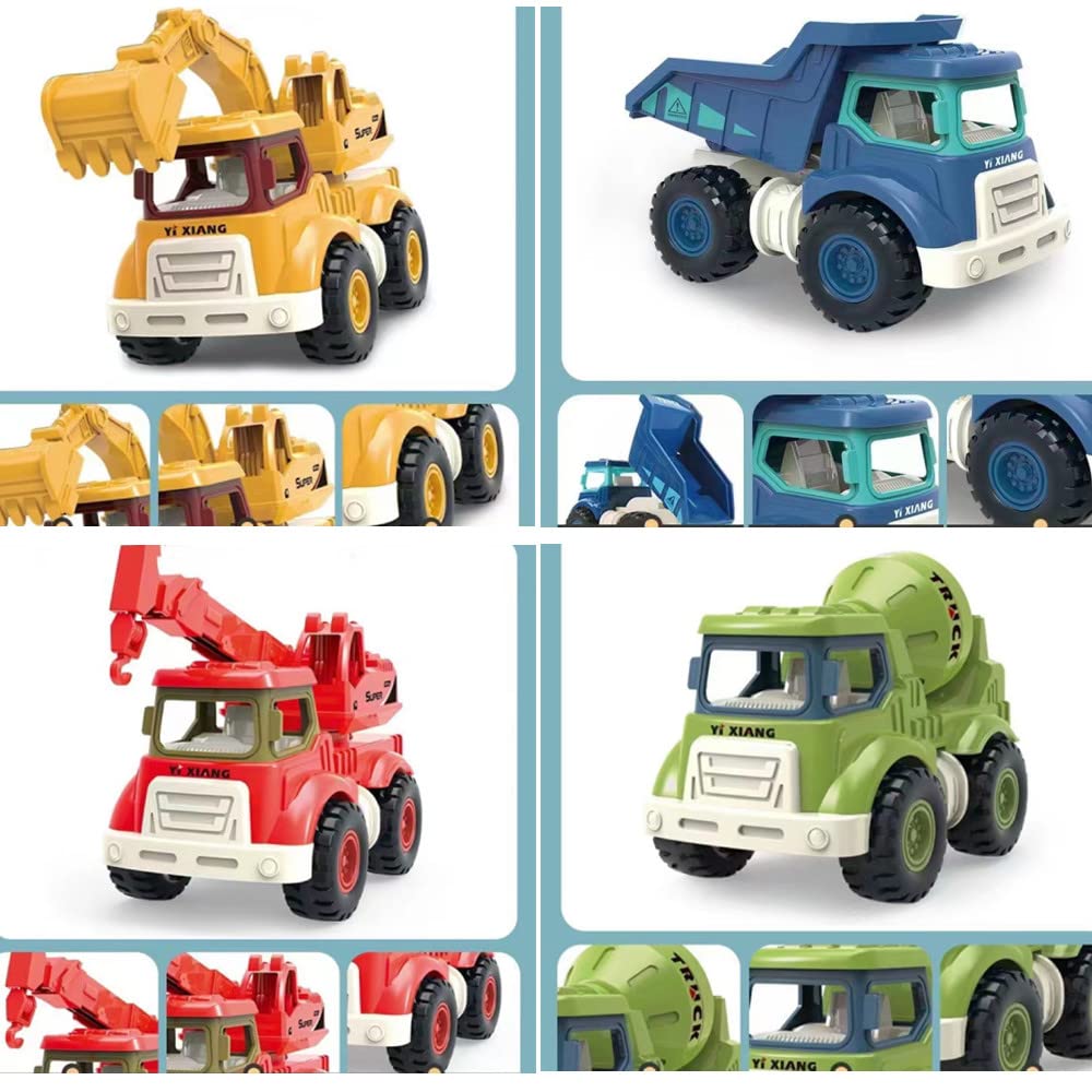 Construction Vehicle Toys Plastic Construction Excavator Tractor Dump Truck Play Cars Toy Trucks for Boys(4 Packs)