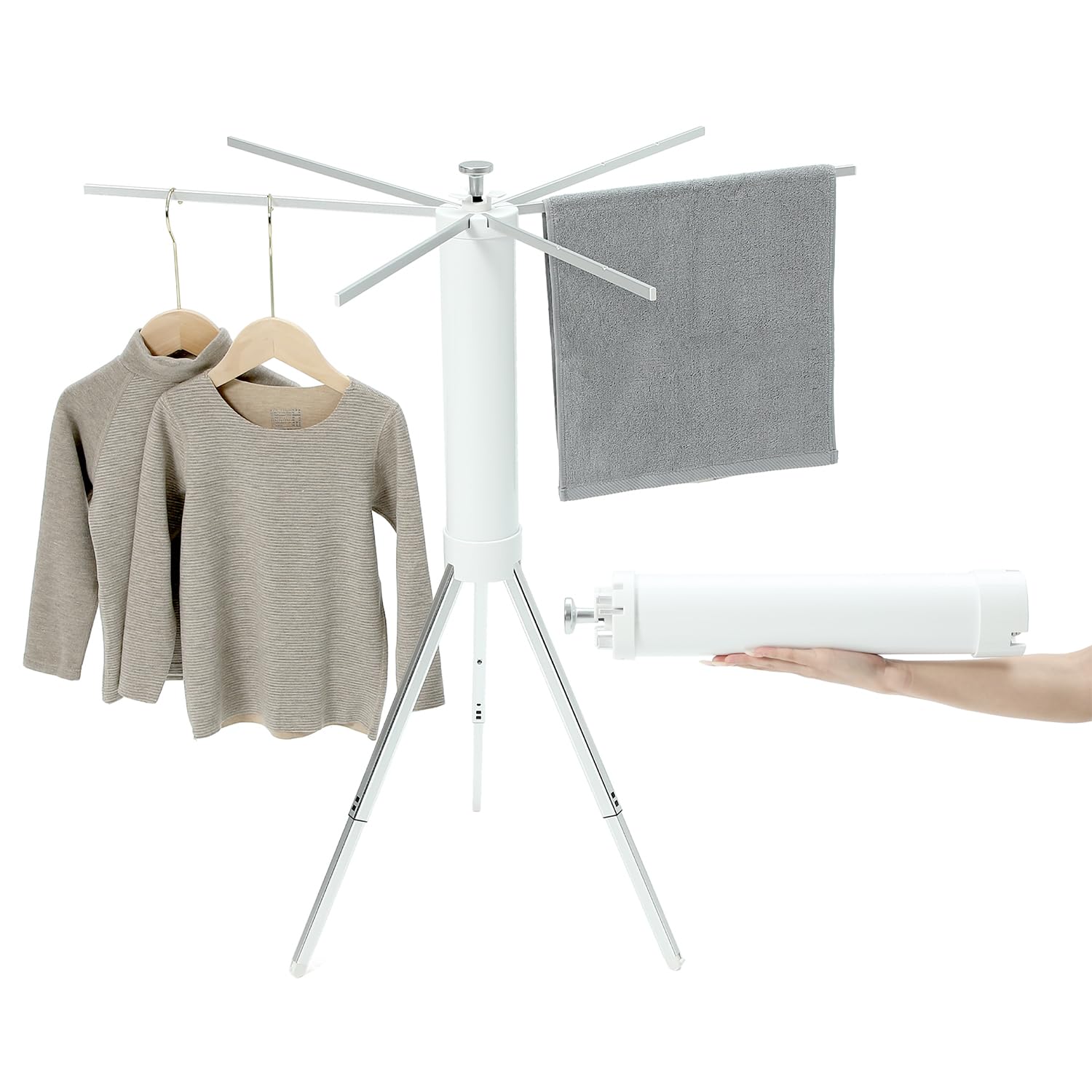 HSOAR Tripod Clothes Drying Rack Clothing - Foldable Laundry Drying Rack Collapsible Folding Clothes Drying Rack Indoor Portable Small (Small Size Silver, Four Heights)