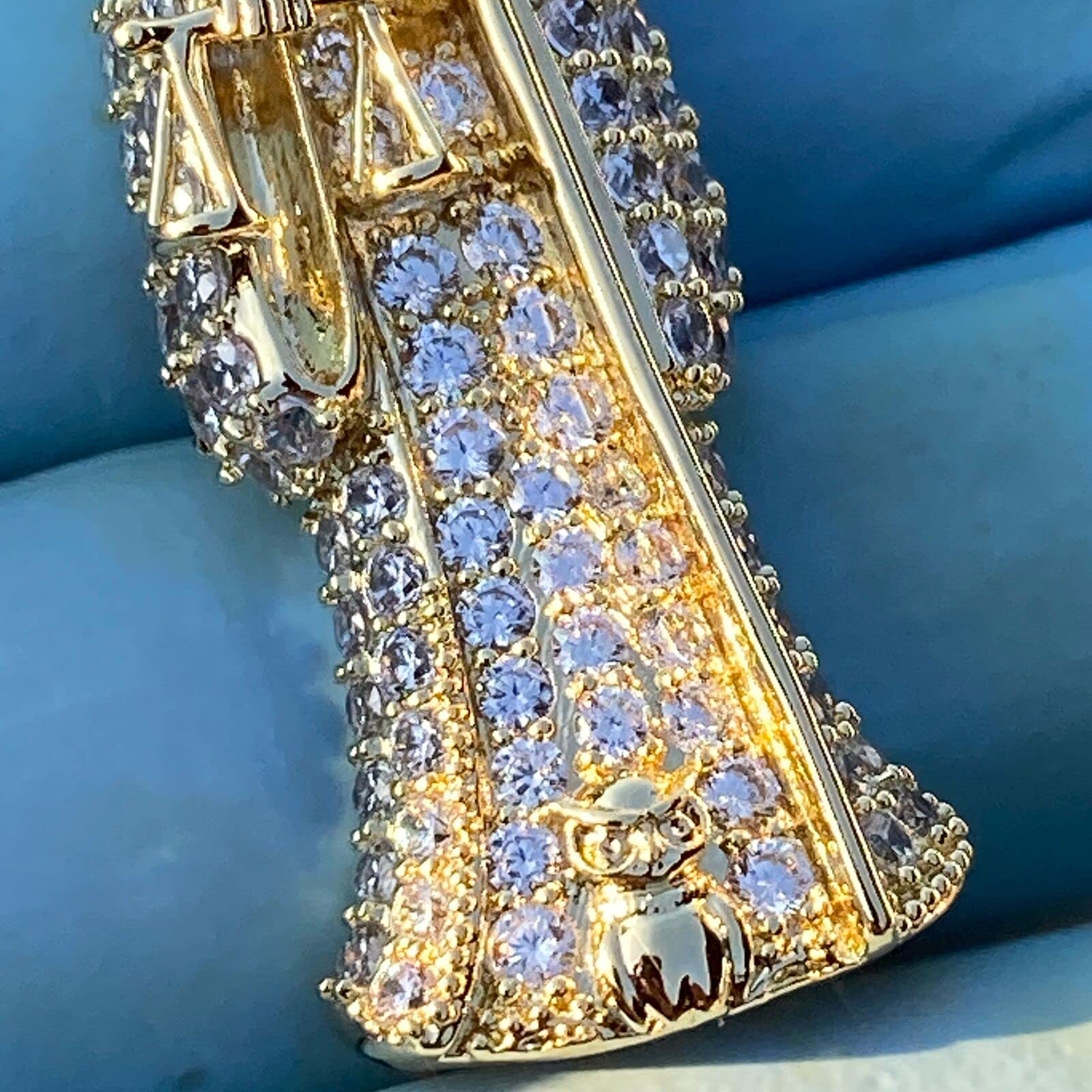 Bling Cartel La Santa Muerte Hip Hop Pendant Iced Charm Flooded Out 14K Gold Finish Small 2"
