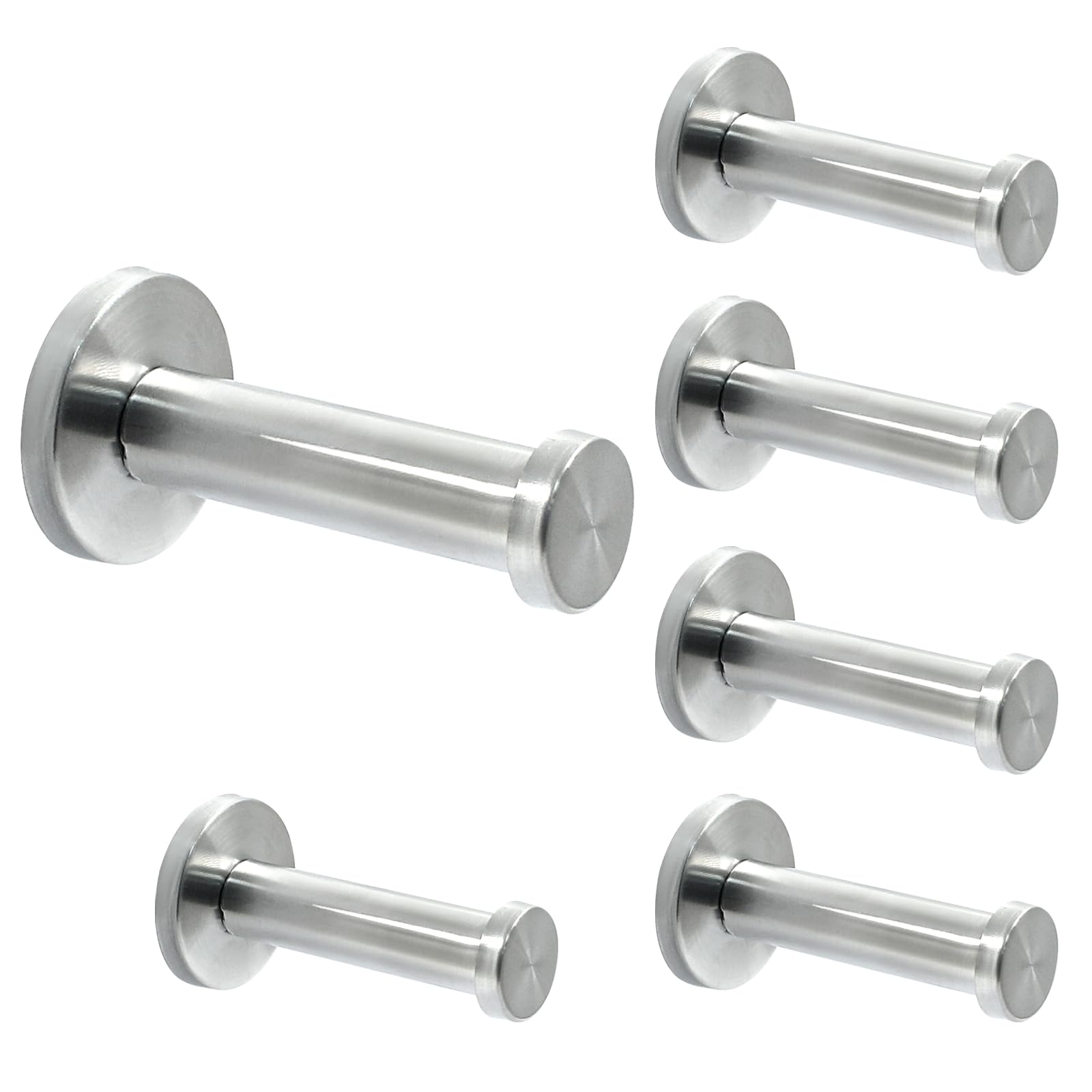 Hitefu 6 Pack Bathroom Towel Hooks - Sturdy Wall Mounted Robe Hook for Heavy Duty Clothes Hanger in Brushed Stainless Steel - Round Coat Hooks for Bathroom Bedroom Kitchen (2 Inch)