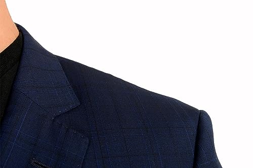 Hugo Boss Men's Huge6 Blue Slim Fit 100% Wool Plaid Blazer US 40L IT 50L
