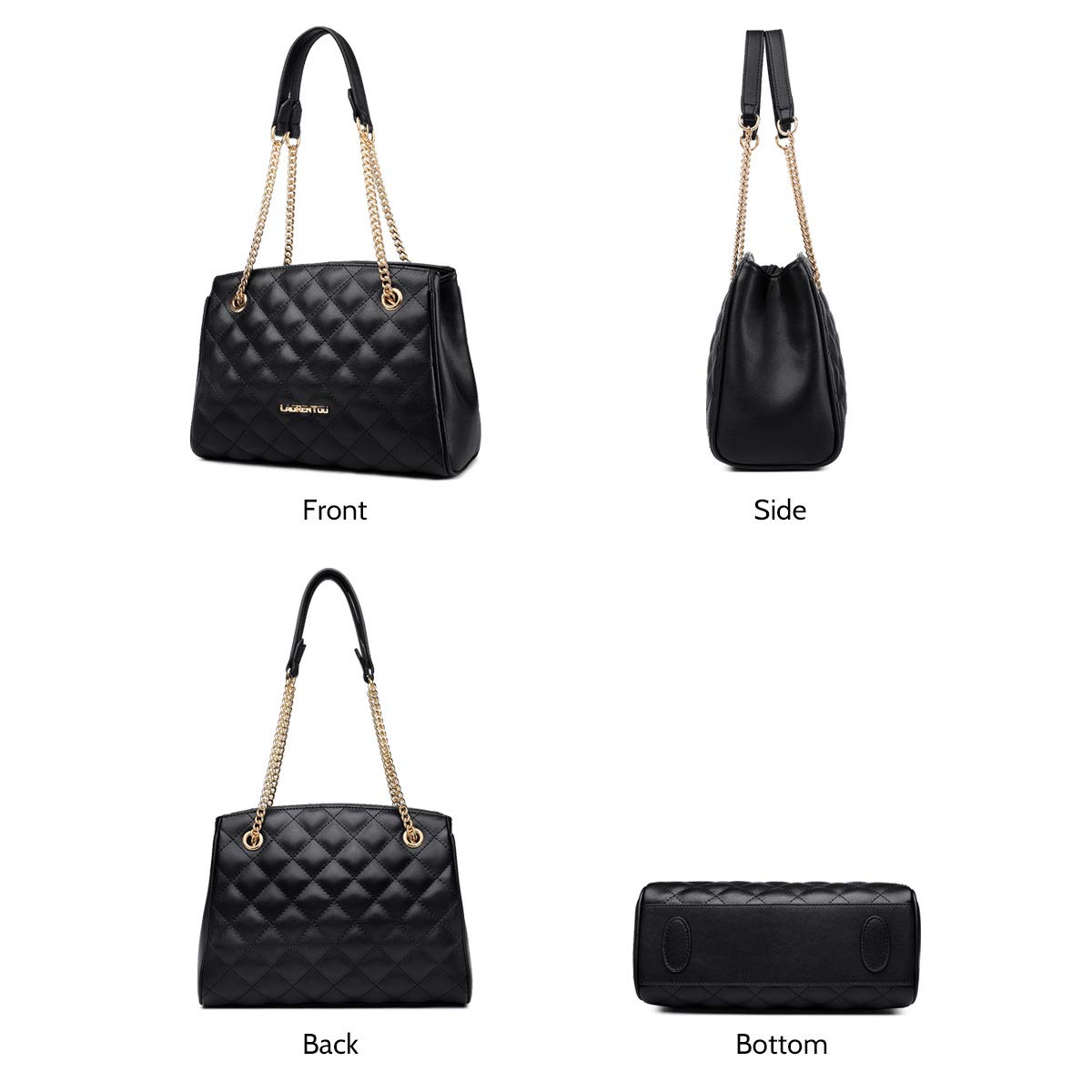LAORENTOU Cowhide Shoulder Bag for Women Leather Quilted Purses Lady Handbag With Chain Strap