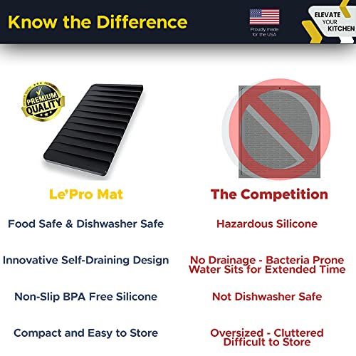 Premium Drying Mat, 14” Black Multipurpose Self Draining Silicone Drying Mat, Easy to Clean Drying Mat for Kitchen Counter. Heat Resistant, Dishwasher Safe