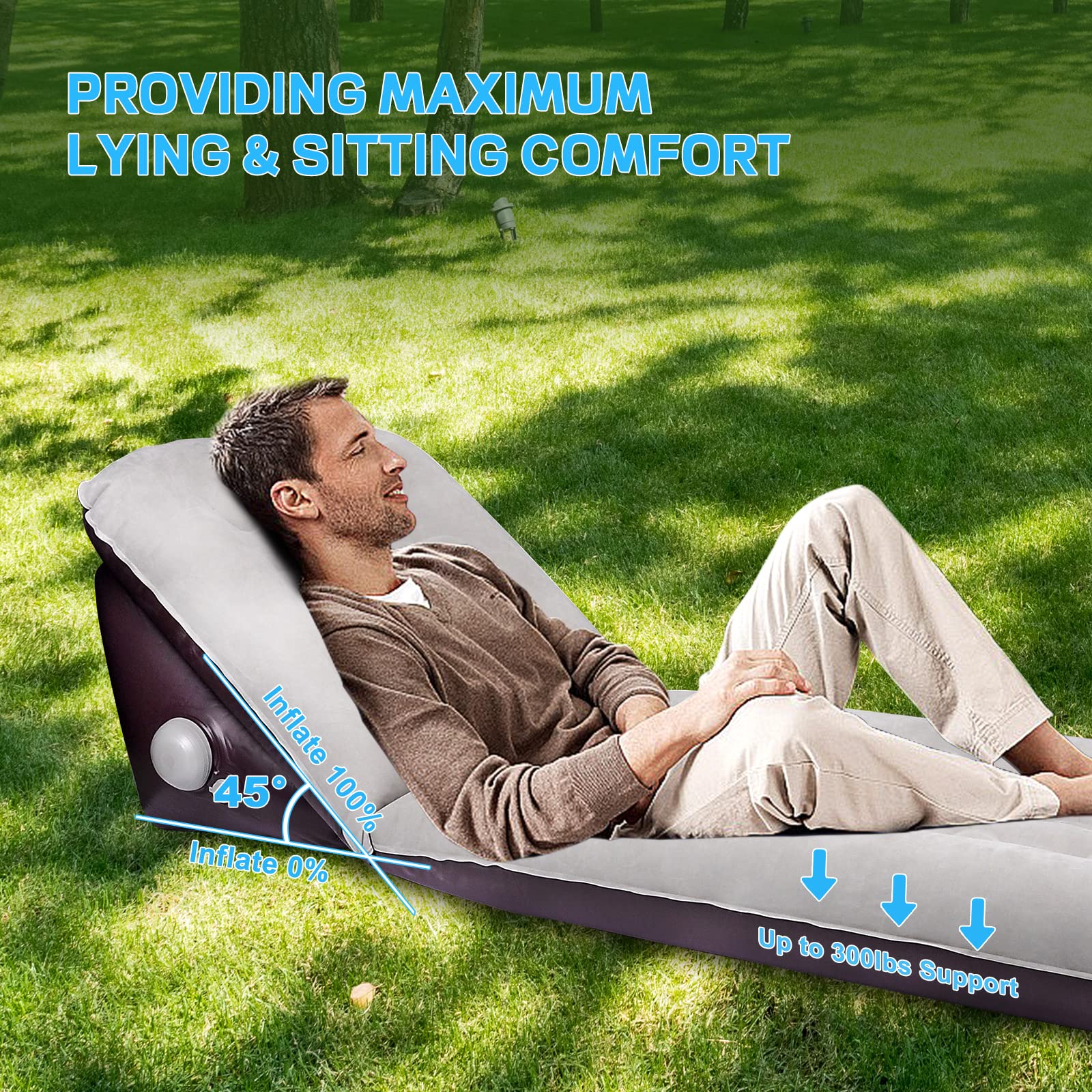 Camping Sleeping Pads, 4.7" Thickness Twin Air Mattress with Adjustable Backrest Built-in Air Pump Inflatable Sleeping Pad Compact & Portable for Backpacking, Home, Tent, Beach Travel Camping Mat