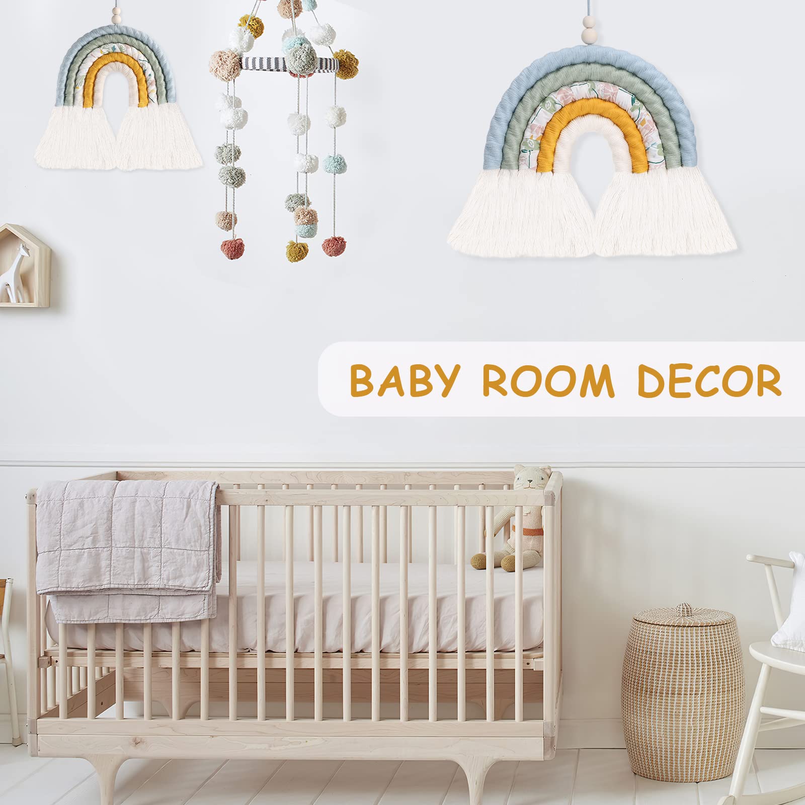 Macrame Rainbow Wall Hanging Boho Nursery Baby Room Kids Green Rainbow Décor (7X7Inches,Green)
