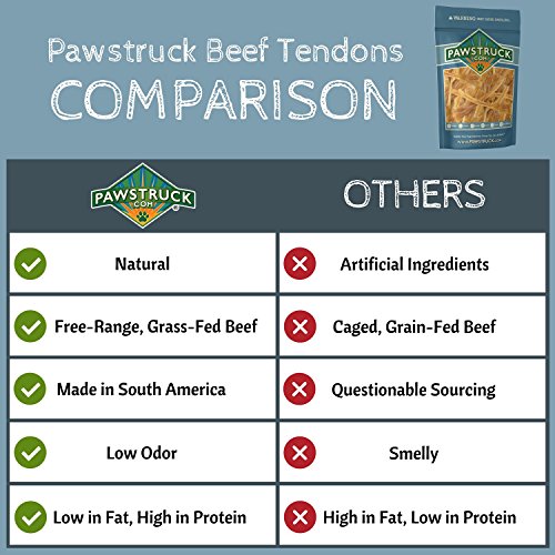 Pawstruck "7-9" Beef Tendon Chews for Dog (10 Sticks) Pet Food, Natural Beef Strap Odorless Treats, Cleans Teeth, Free-Range, Grass-Fed Beef, Free of Artificial Ingredients and Flavors, 1 Pound