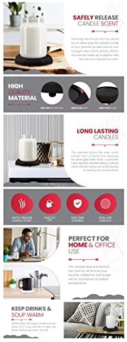 Candle Warmer Plate Safely Releases Scents Without a Flame - Used as Candle Jar Warmer, Coffee Warmer, Mug Warmer, Cup Warmer, Tea Warmer Desk in Your Home & Office, 1 Pack, Black