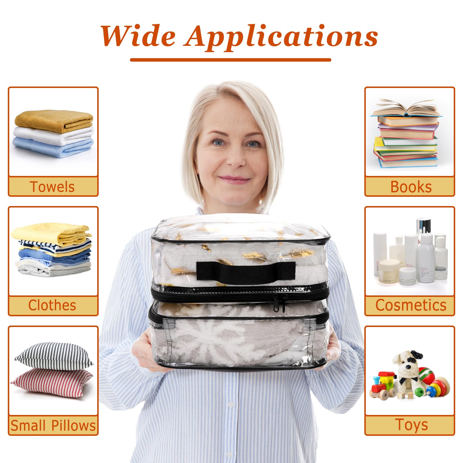 Fasmov 6 Pack Large Clear Travel Packing Cube, See-Through PVC Organizer, Vinyl Zippered Storage Bags Multipurpose Pouch with Handle for Suitcase Pants, Cashmere, Sweaters Shirts Dress Storage