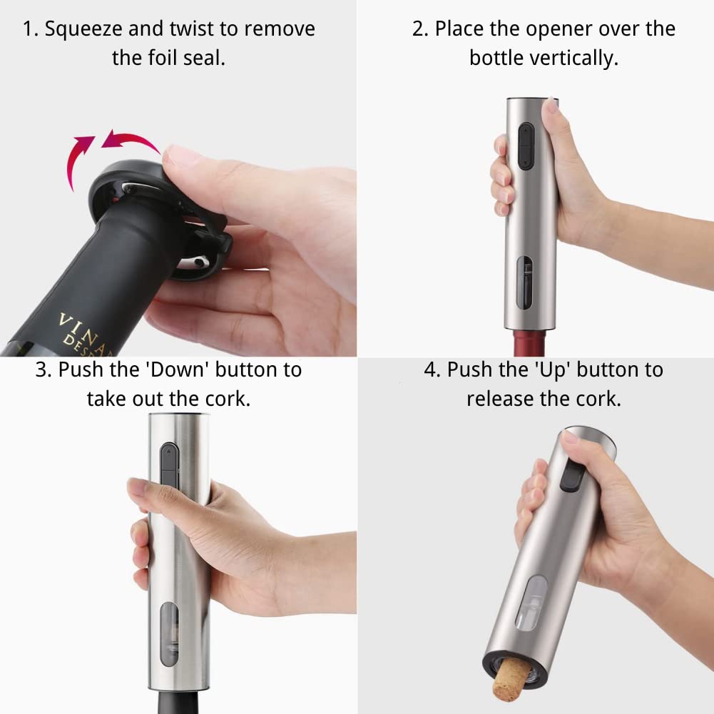 CIRCLE JOY Electric Wine Opener, USB Rechargeable Wine Bottle Opener, Automatic Corkscrew Set, Electronic Wine Opener, Sliver