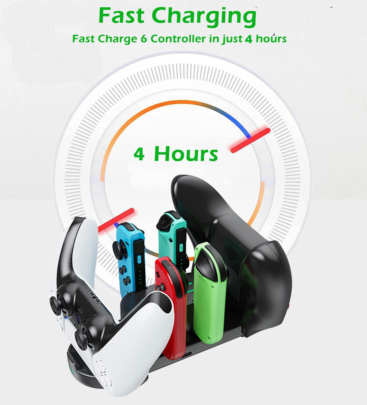 Controller Charging Dock Station Compatible with Nintendo Switch & OLED Model Joycons, 6 in 1 Charger Dock for Nintendo Switch Joy-Con and Pro Controllers