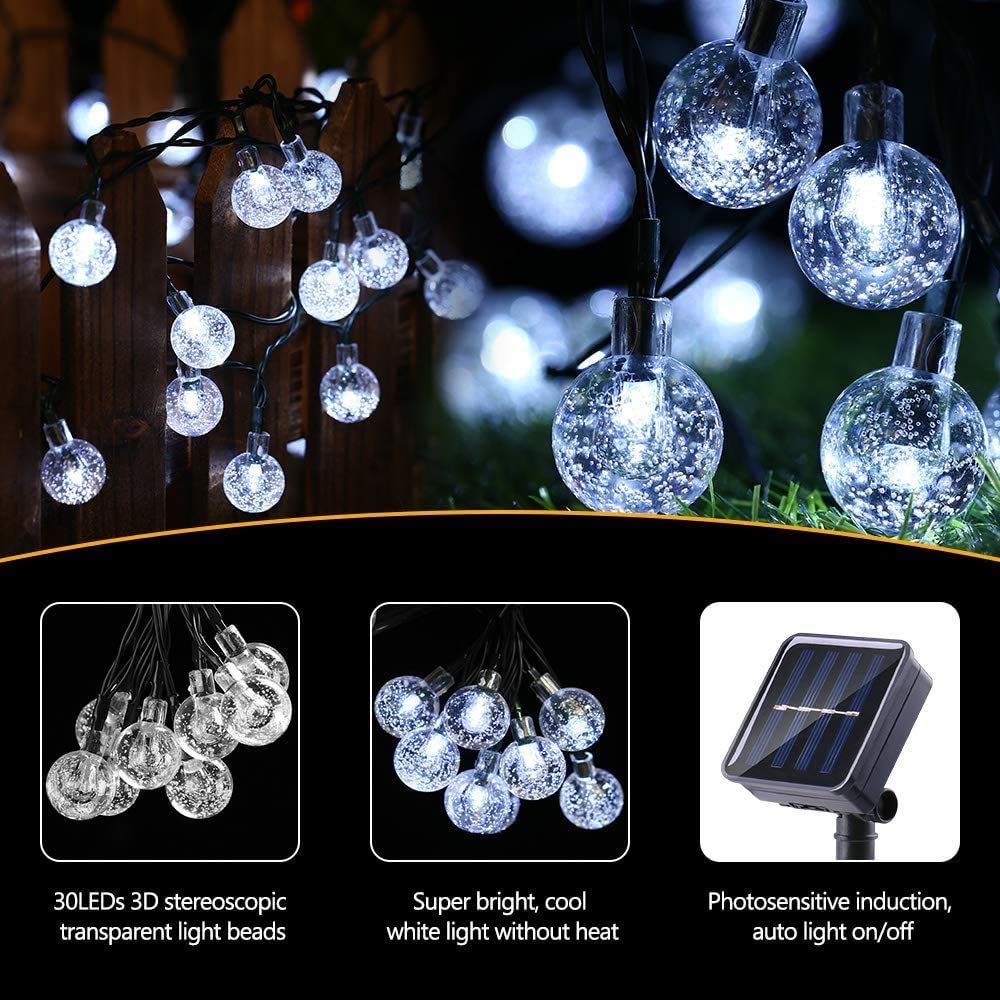 LYHOPE Solar Outdoor String Lights, 35.6ft 60 LED Crystal Ball Waterproof Solar Powered Globe Lights for Garden Patio Yard Holiday Party Decoration (Cool White)