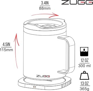 ZUGG Coffee Mug Warmer with Self-Warming Insulated Drink Cup, Home and Office Desk Accessory with Qi Heater, Double Wall Stainless Steel, Premium 2 Pc. Gift Set (Black)