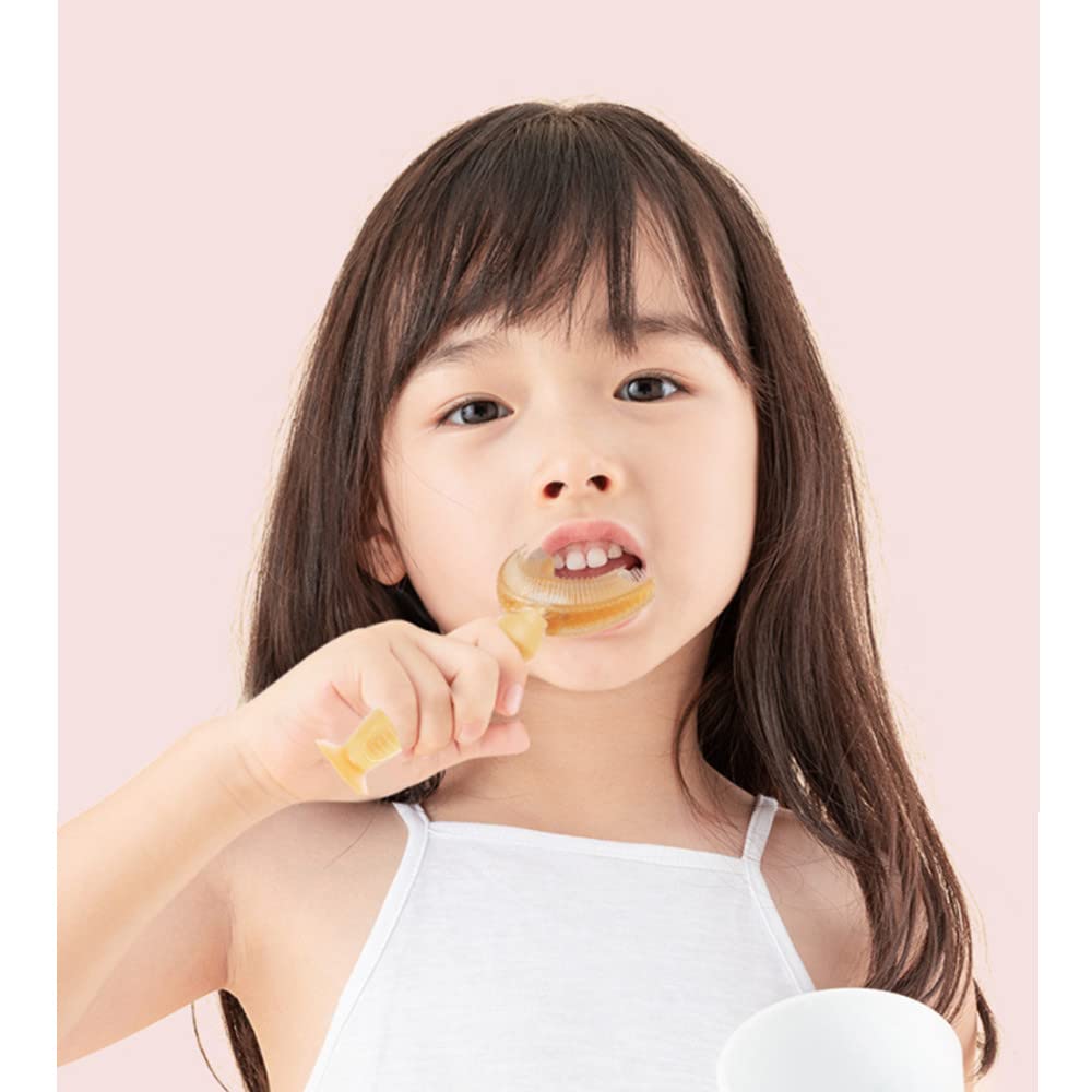 JYZPJ 2 Pack Kids U Shaped Toothbrush Toddler Toothbrush with Soft Silicone Bristles with Suction Cup Base 360 U Type Toothbrush for Children Ages 2-12 (6-12 Years Old)