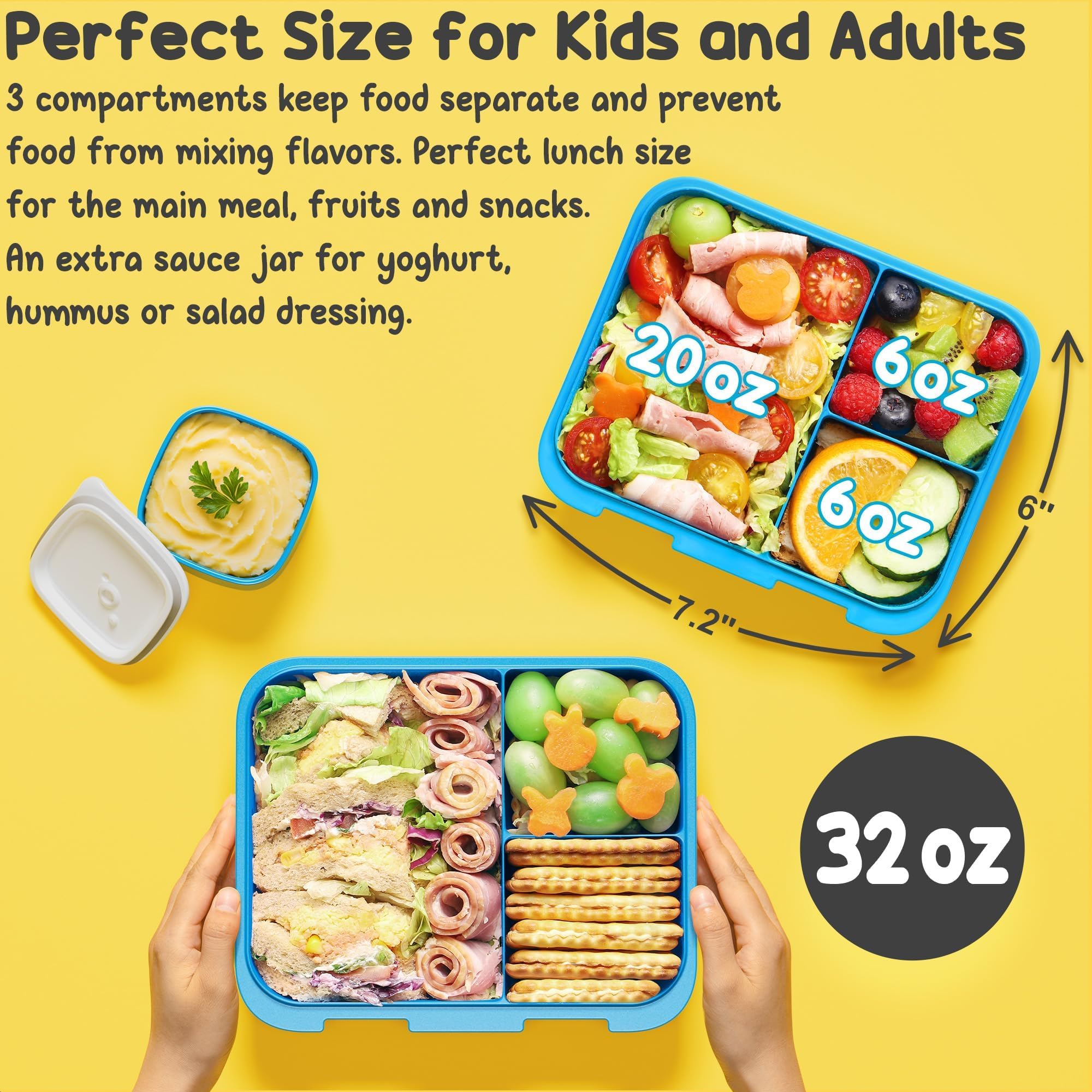 Fimibuke Kids Bento Box with Insulated Thermos Food Jar, Lunch Bag & Ice Pack Set, 3-Compartments Toddler Lunch Box, ONE-STOP Snack Lunch Container Solution for Ages 3-12 School Girls Boys - Trucks