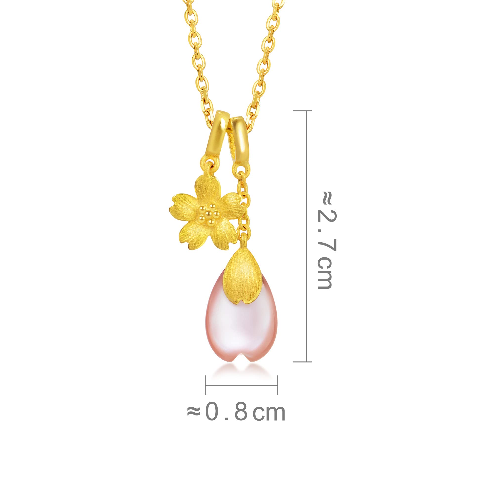 CHOW SANG SANG 999 24K Solid Gold Mother of Pearl Petals Pendant for Women 90321P [Not Include the Neckace]