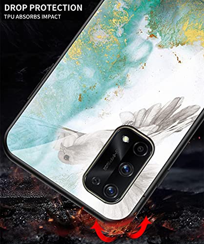Grandcaser Case for Realme 7 Pro Ultra-Thin TPU Bumper Marble Polished Granite Pattern Glass Case Never Fade Protective Cover for Realme 7 Pro 6.4" -Emerald