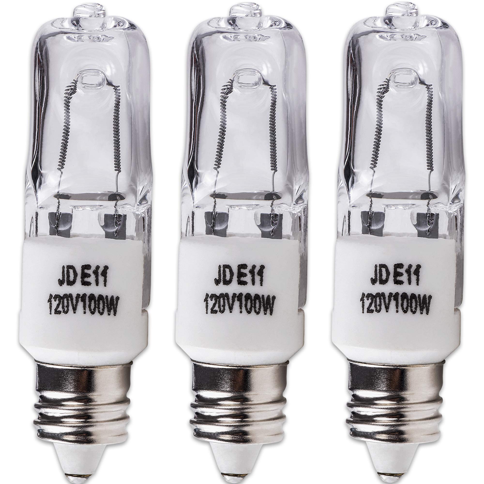 BlueStars Premium JDE11 120V 100W Light Bulbs E11 T4 Halogen 1600lm 2800K Dimmable Warm White Base T4 Mini Candelabra - Pack of 3