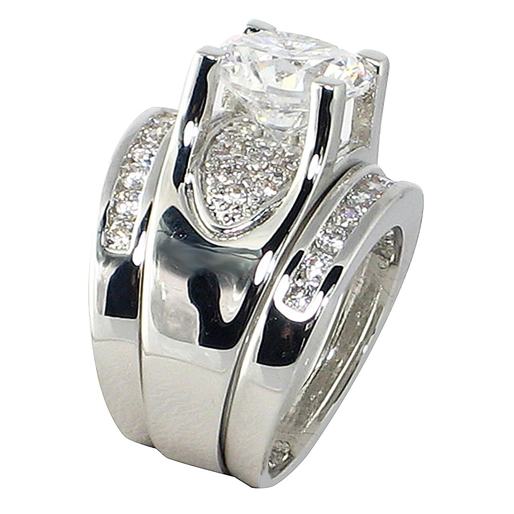 Bold Bridge Round 3.22 Ct. Cubic Zirconia Cz Engagment Bridal Wedding 3 Pc. Ring Set (Center Stone 2.5 Cts.) (6)