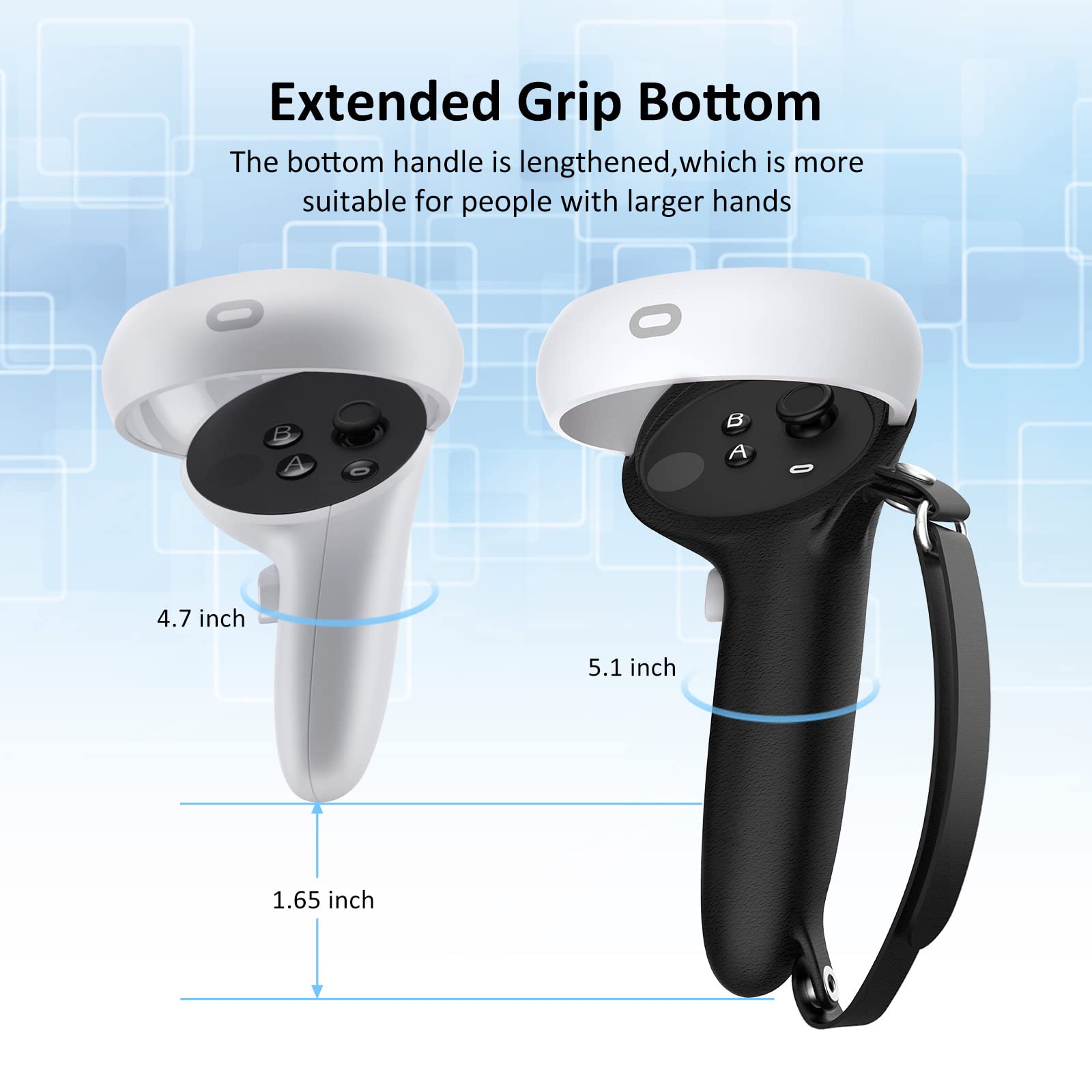 Controller Grips Cover for Oculus Quest 2, Extended Controller Hand Strap with Adjustable Knuckle Handles for Boxing and Star Wars, Controller Protector for Meta/Oculus Quest 2 Accessories (Black)