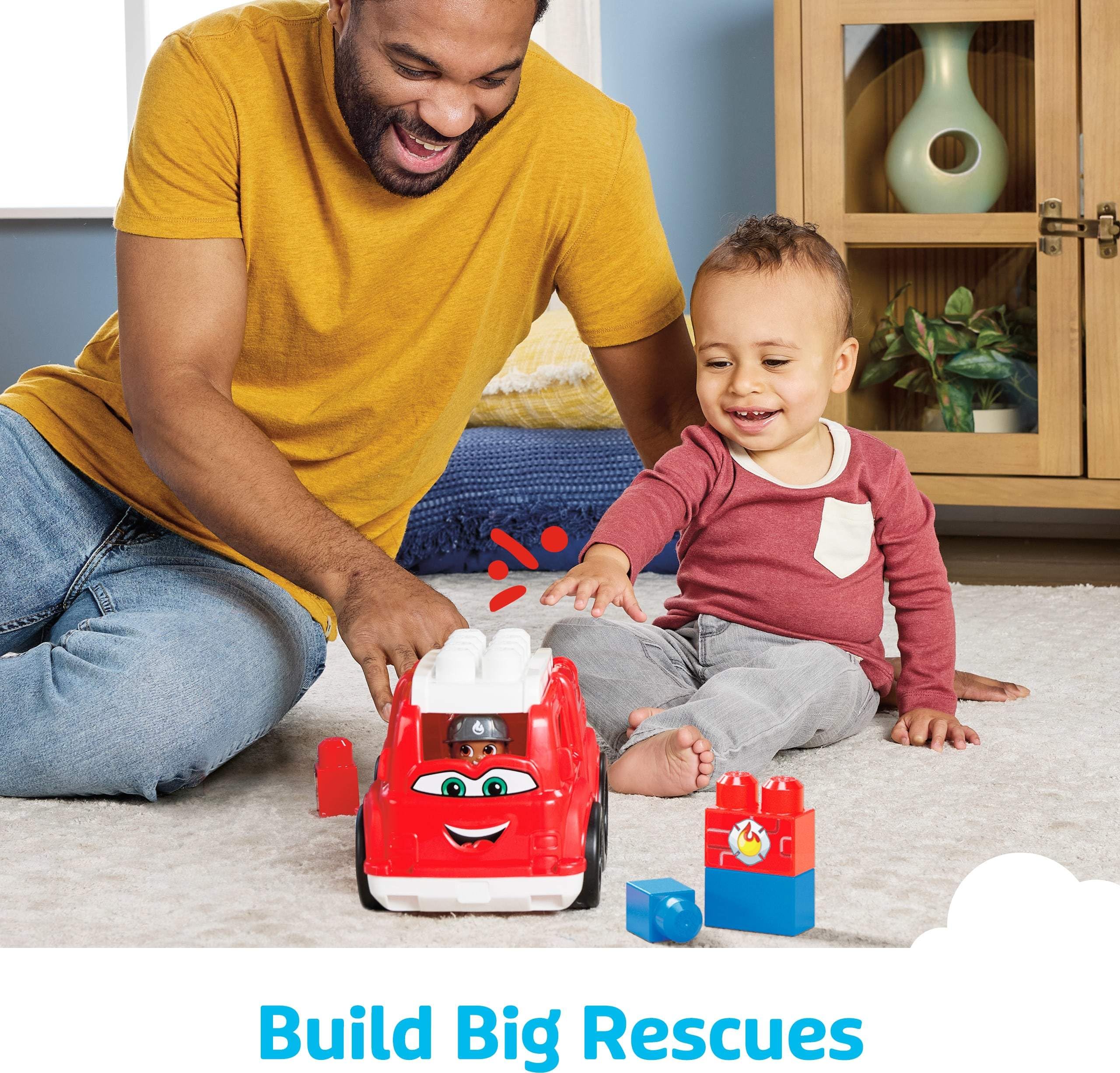 Mega BLOKS First Builders Toddler Building Blocks Toy Set, Freddy Firetruck with 6 Pieces and Storage, 1 Figure, Red, Ages 1+ Years