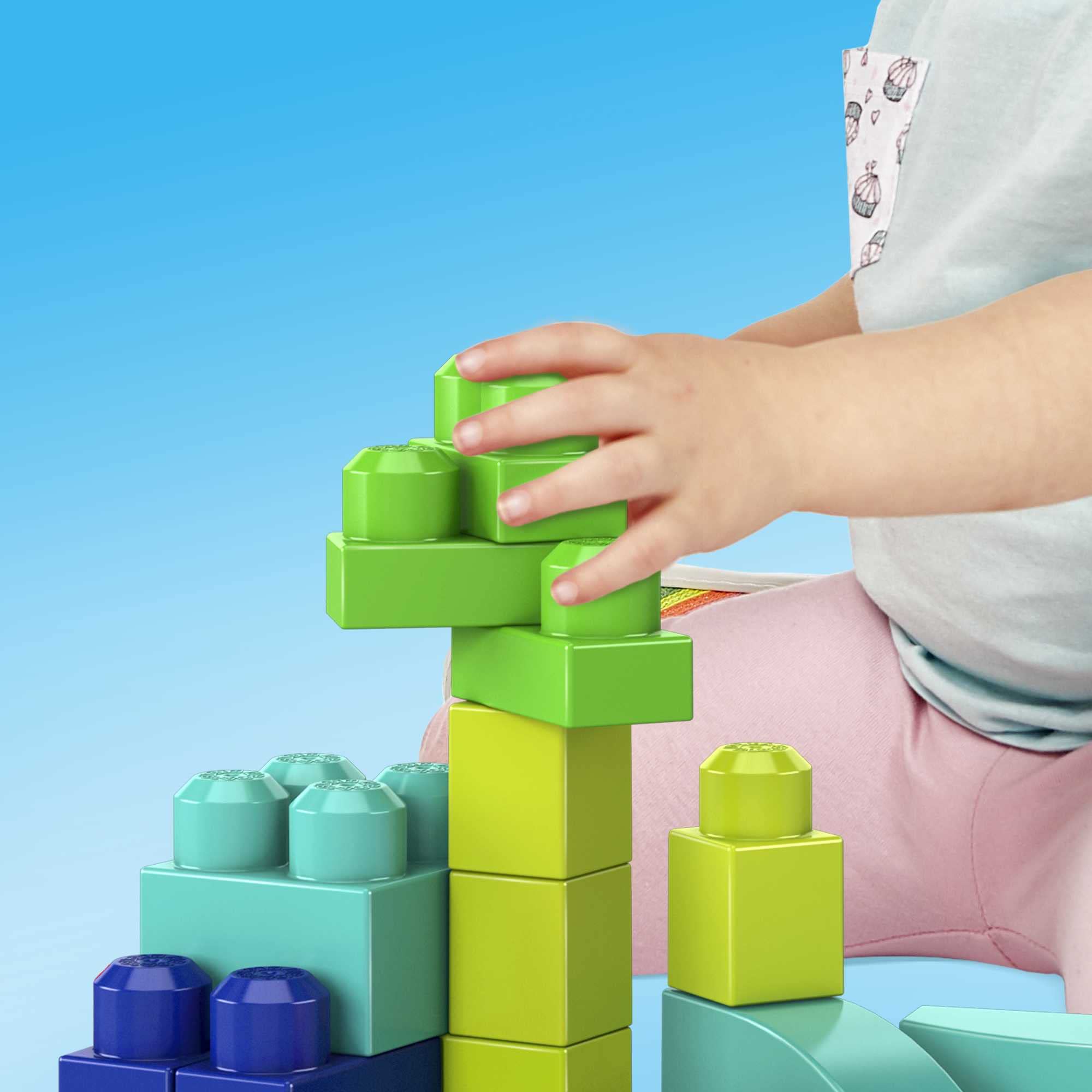 MEGA Bloks Fisher-Price Toddler Blocks Toys Set, Build ‘n Play Bag with 60 Plant-Based Pieces and Storage, Blue, Ages 1+ Years