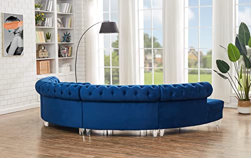 Legend Vansen Curved Modular Sofa Semi Circular Couch,Comfortable Velvet Upholstery,Living Room, Apartment, Bedroom Sectional, 138.6'', Blue