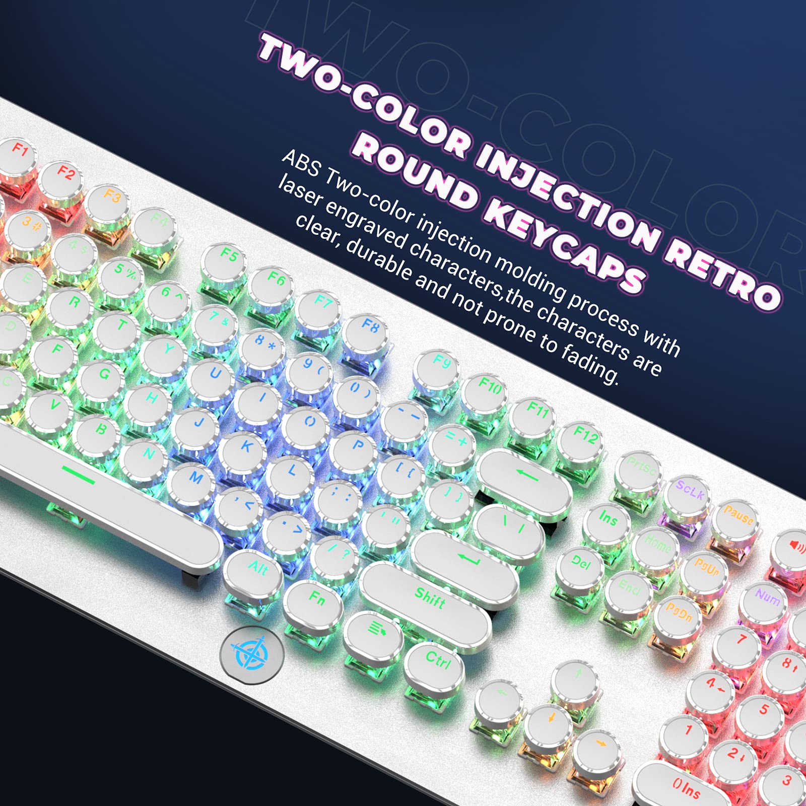 STOGA Retro Mechanical Keyboard, Typewriter Keyboard, RGB Gaming Keyboard with RGB Backlit, Wired White Keyboard with Round Keycaps and Multimedia Keys for Gaming/Office(108 Keys, Brown Switch)