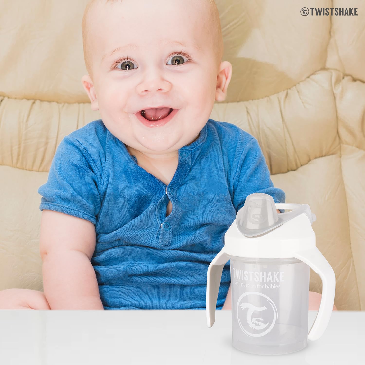 TWISTSHAKE Sippy Cups - Premium 230ml/8oz Toddler Sippy Cups for 4+ Months - Leak-Proof Design, Easy-Grip Bottle with Soft Sippy Spout, BPA Free - White