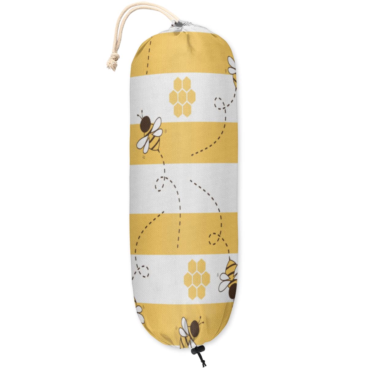 Cute Bee Plastic Bag Holder, Honeybee Honeycomb Grocery Bag Storage Holder Garbage Shopping Bag Trash Bags Organizer for Kitchen Home