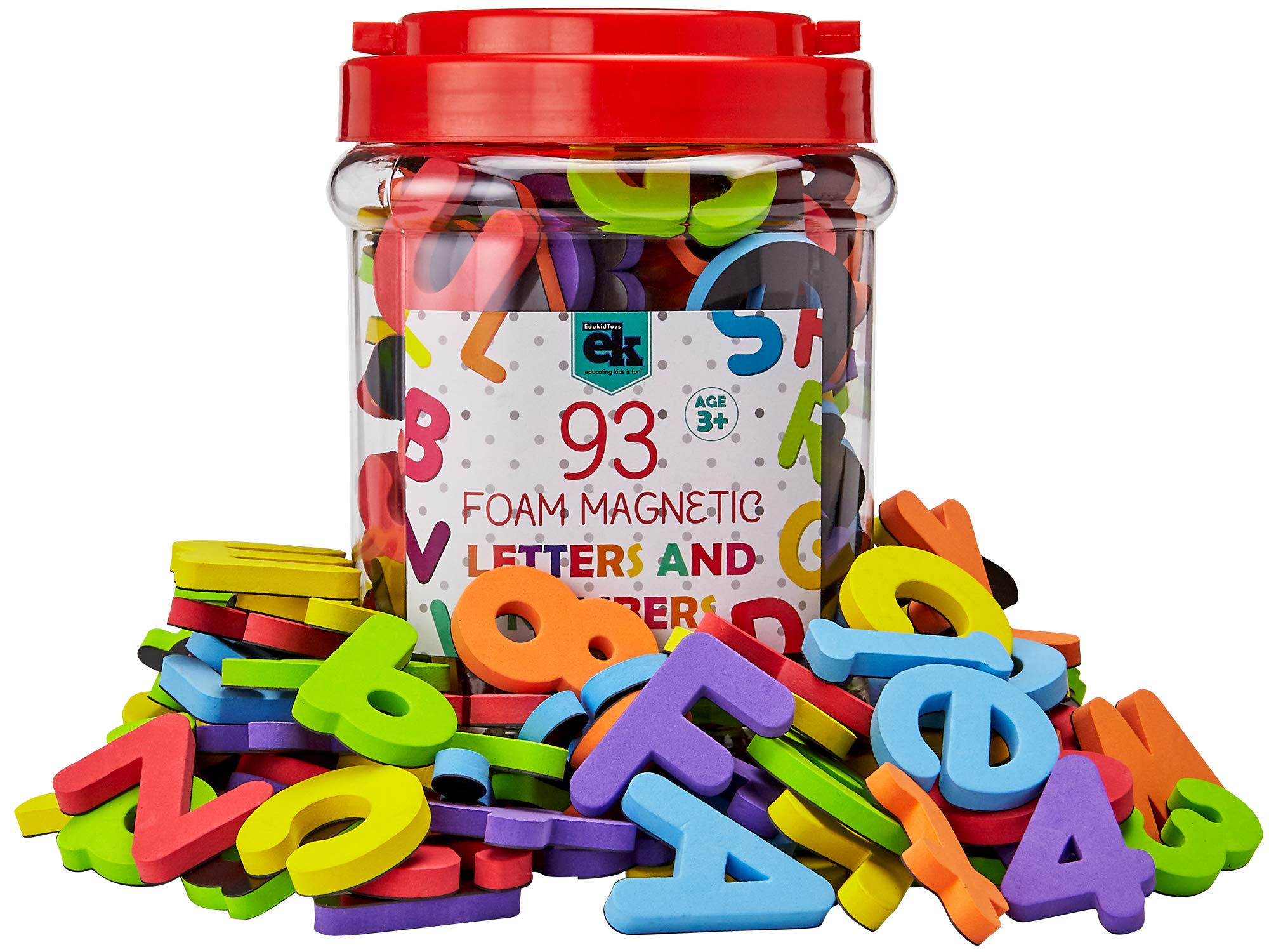 Magnetic Foam Letters and Numbers Premium Quality ABC, 93 Foam Alphabet Magnets | Educational Toy for Preschool Learning, Spelling, Counting in Canister