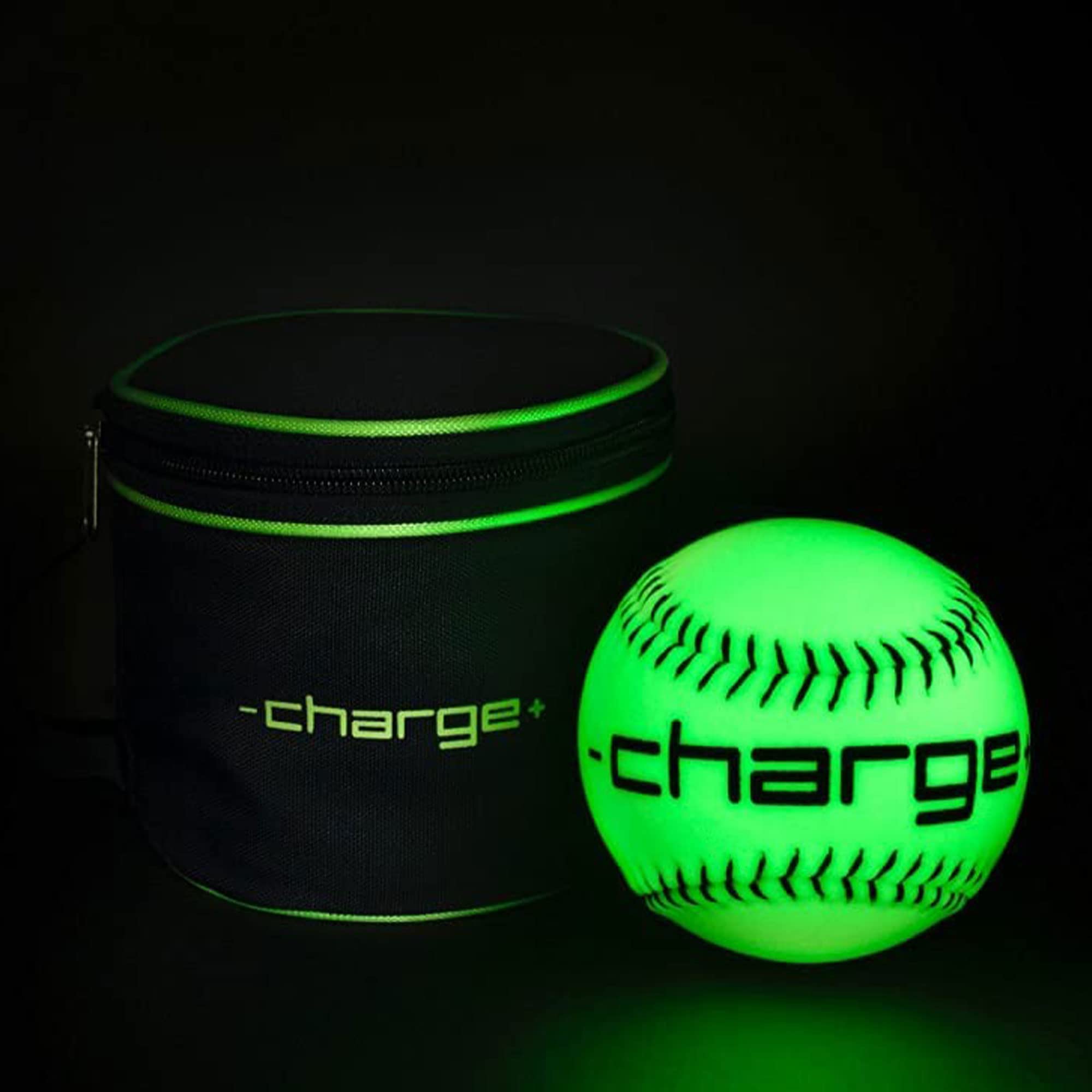 Chargeball Glow In The Dark Light Up Hand Stitched Water Resistant Softball PRO Kit with LED Charging and Carrying Bag for 20 Second Recharge