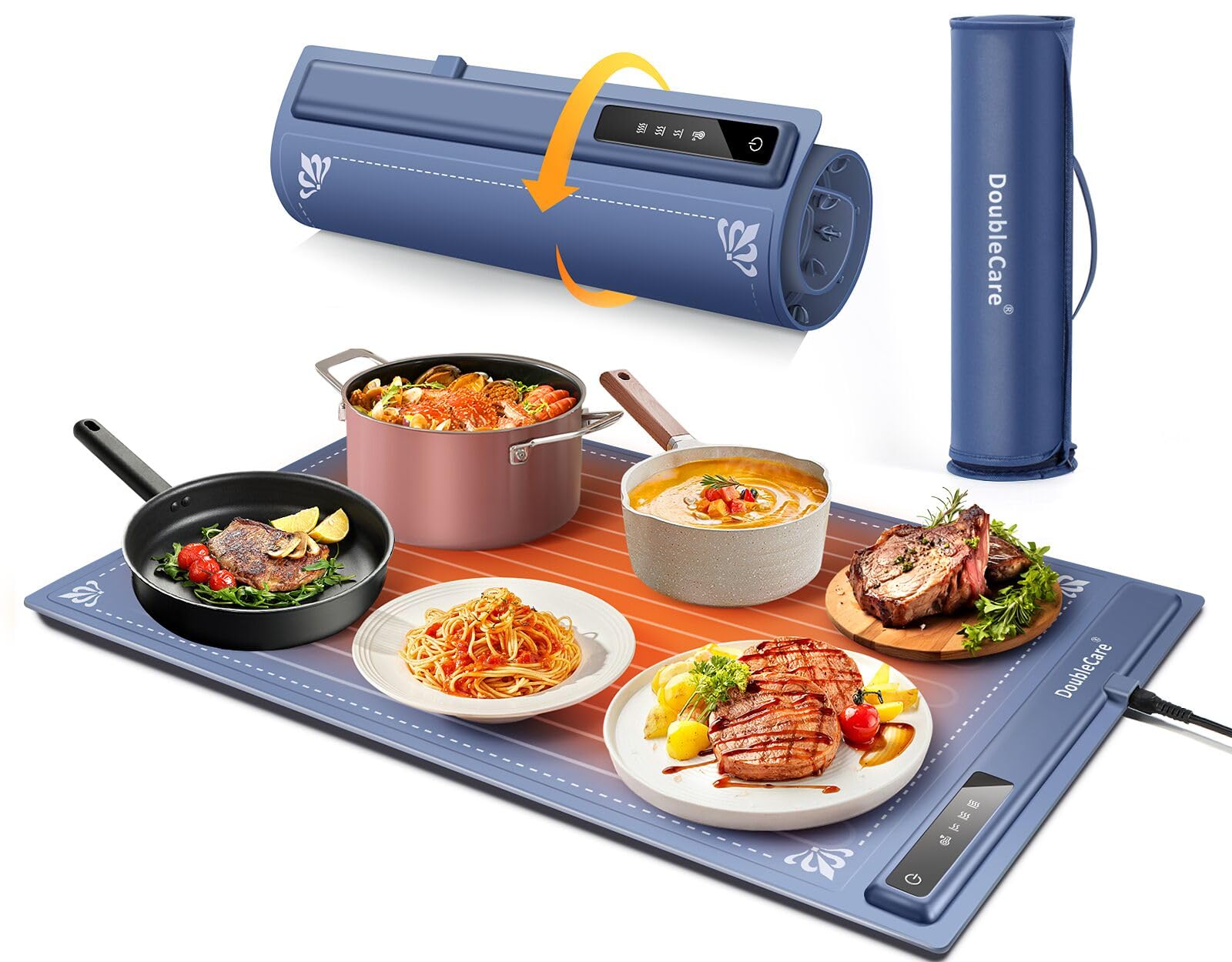 DoubleCare Silicone Heating Mat for Food, 2024 New Electric Heating Tray Roll up with 3 Temperature Settings, Portable Fast Heating Mat for Parties, Buffets party, Restaurants, Home Everyday Use