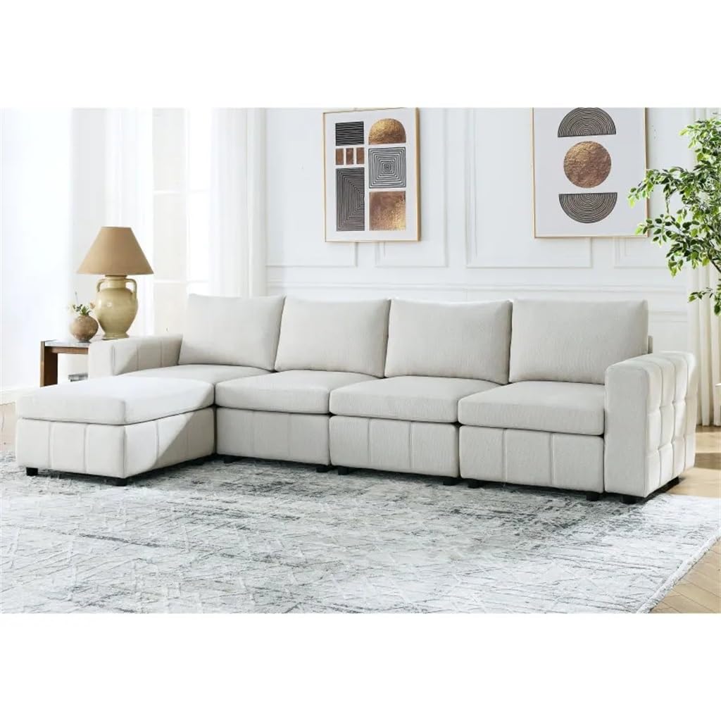 FANCUF Upholstered Modular Sofa, L Shaped Sectional Sofa for Living Room Apartment(4-Seater with Ottoman)