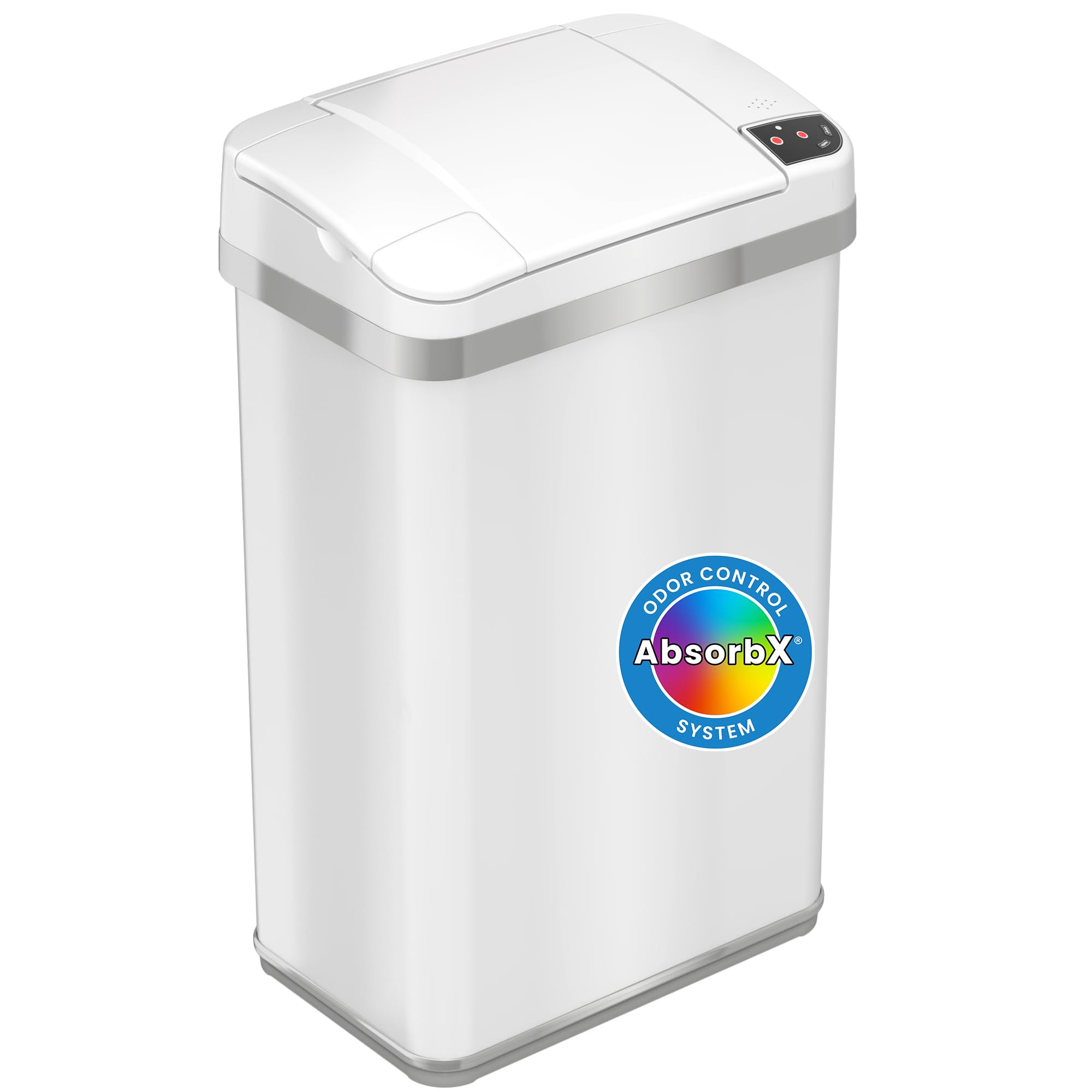 iTouchless 4 Gallon Sensor Trash Can with AbsorbX Odor Filter and Air Freshener, Touchless Automatic Pearl White Waste Bin, Perfect for Office and Bathroom