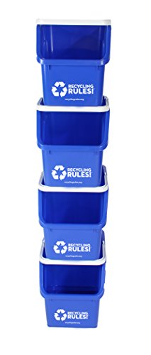 Recycling Rules 6 Gallon Stackable Recycling Bin Container in Blue, Eco-Friendly BPA-Free Handy Recycler with Handle, 4-Pack