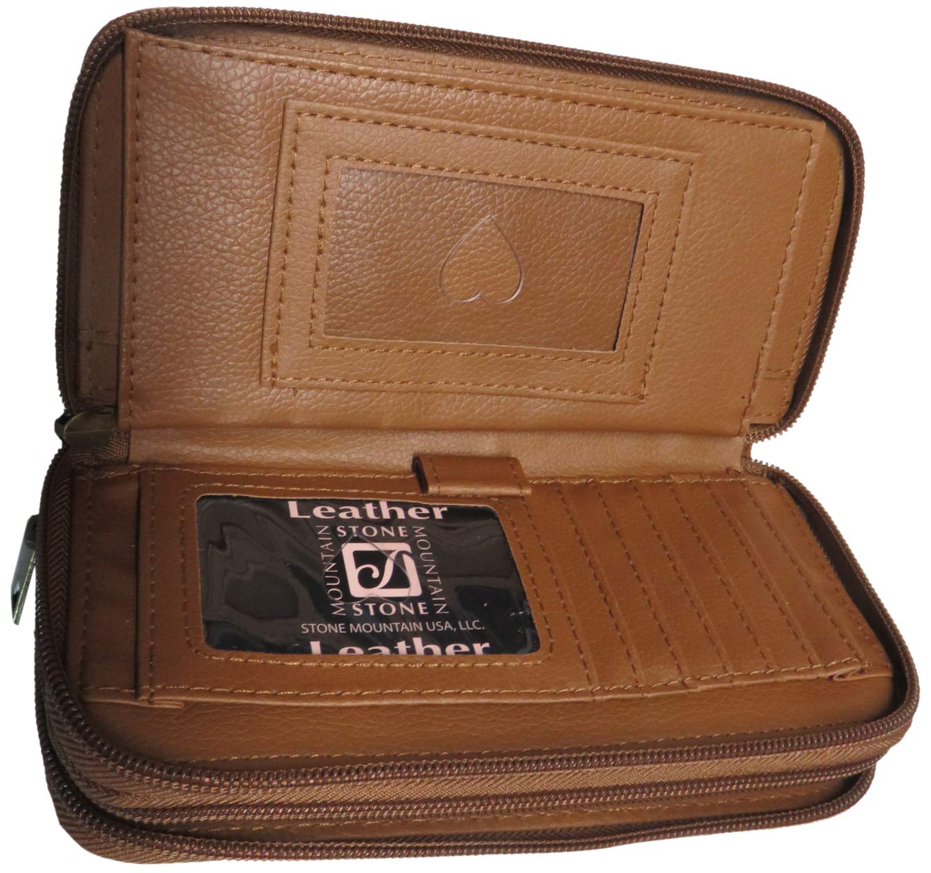 Stone Mountain Leather Double Zip Around Leather Checkbook Wallet Nubuck