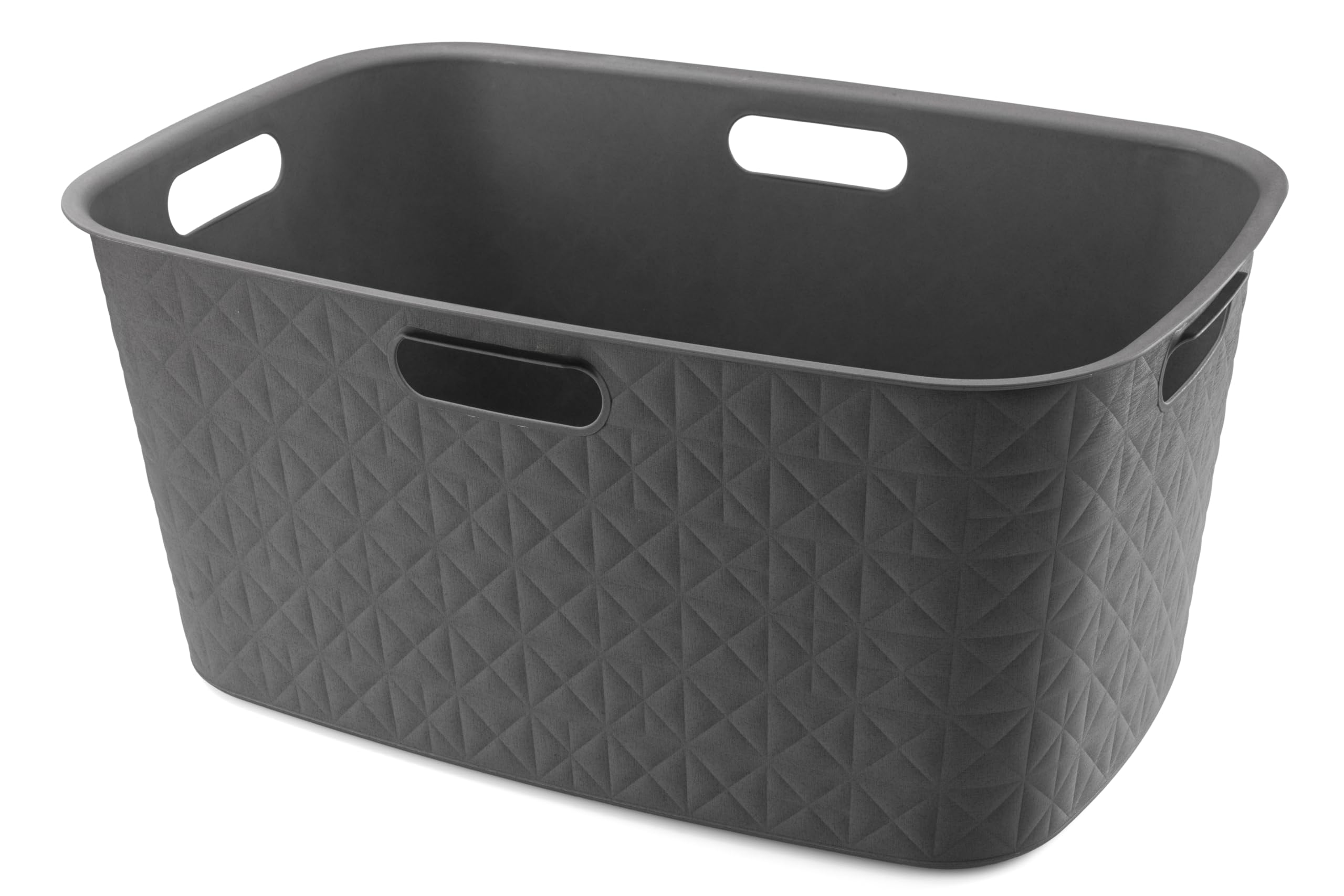 CURVER Softex Laundry Basket 45L - Elegant Design - Lightweight, Stackable and Practical - 70% Recycled - Spacious Size 59 x 39 x 27 cm - Charcoal Grey