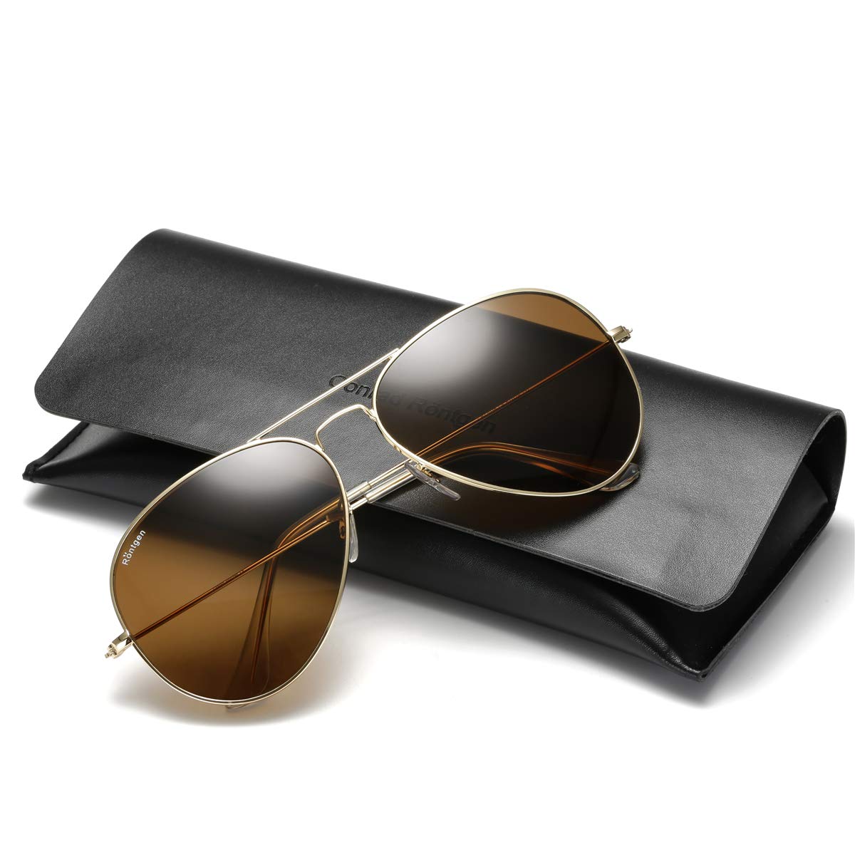 CONRAD RONTGEN Premium Aviator Sunglasses for Men Women Classic Aviators Sun Glasses (Black frame/Grey black lens)
