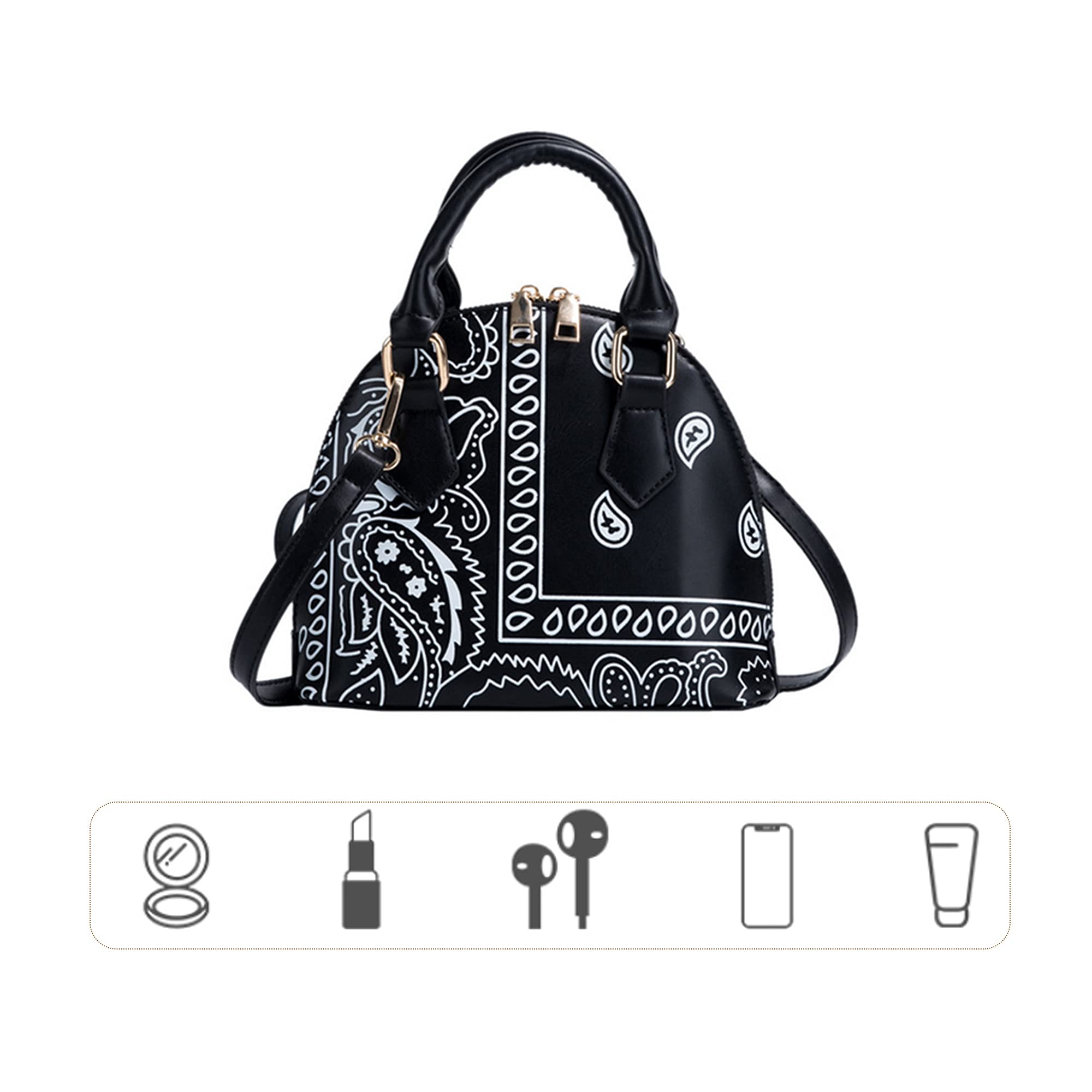 U Scinan Patent Leather Top Handle Tote Bag Mini Zip Around Dome Shoulder Bag Shell Shape Cross Body Handbag Purse Satchel
