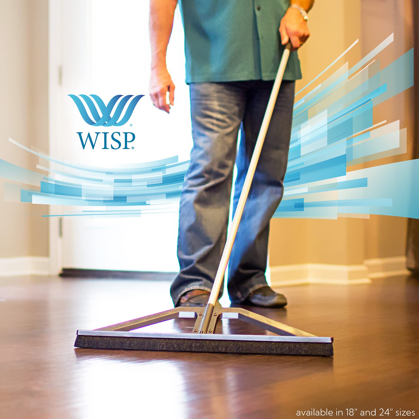 bigWISP, Lightweight Push Broom Outdoor Indoor Multi-Surface - Stiff Bristle Seal Technology and Adjustable Handle (Gray, 18")