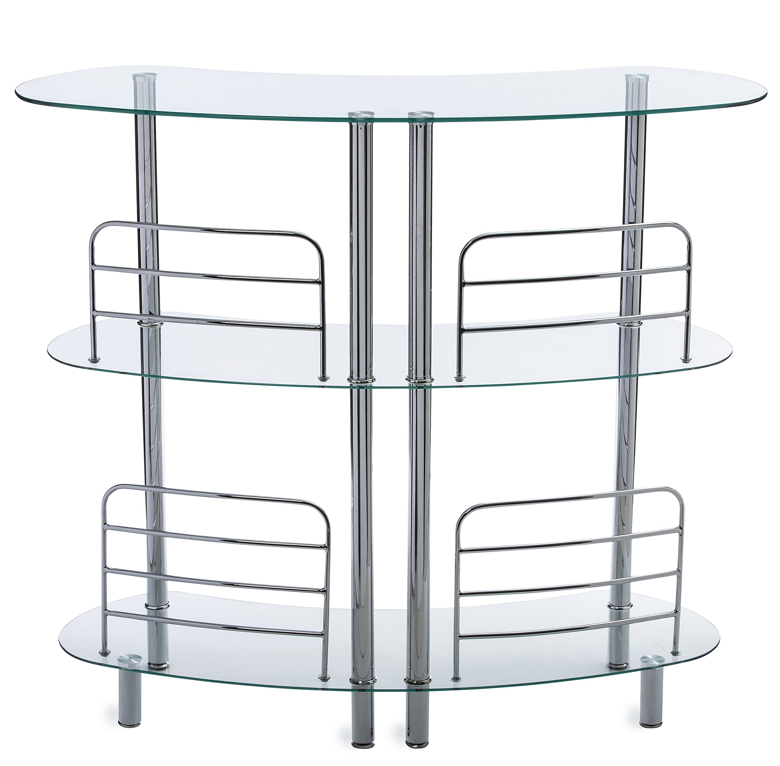 Mango Steam Bar Table for Home - Contemporary Modern Home Bar Unit, Liquor Bar with 2-Tier Storage Shelves, Durable Liquor Bar for Parties & Gatherings, 47" L x 13.6" D x 41" H - Clear
