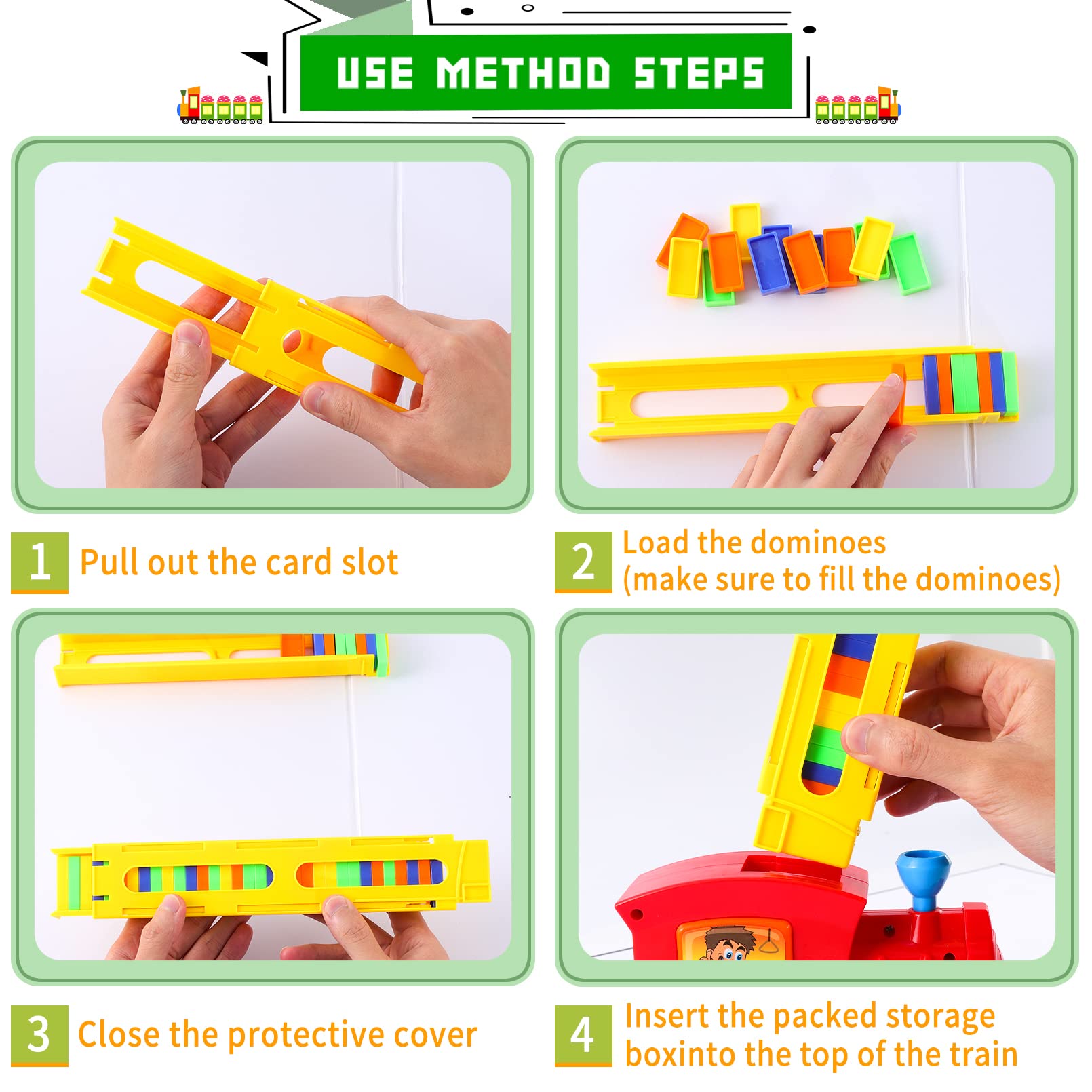 COCPOK Domino Train Set - 160 Pcs,Automatic Domino Train Toy with Lights & Sounds,Kids Domino Blocks Building Stacking Toy,Automatic Domino Laying Train Toy Set